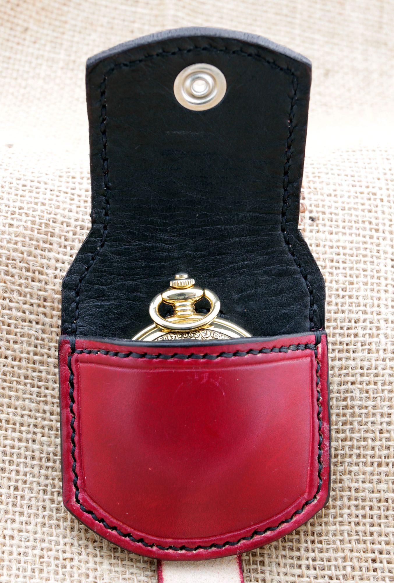 Handmade Leather Pocket Watch Pouch In Oxblood with Belt Loop