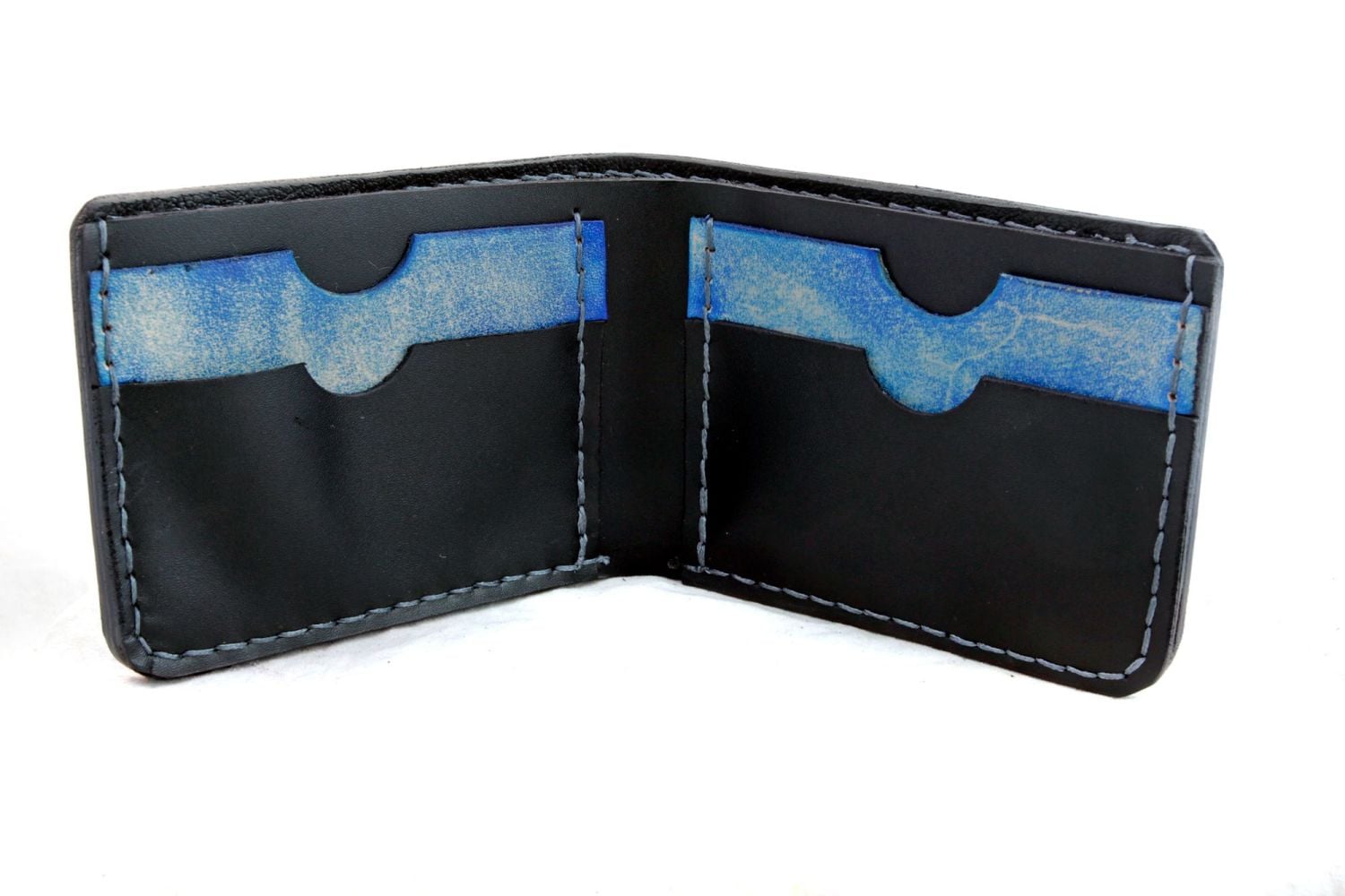 Handmade Black and Blue Leather Wallet