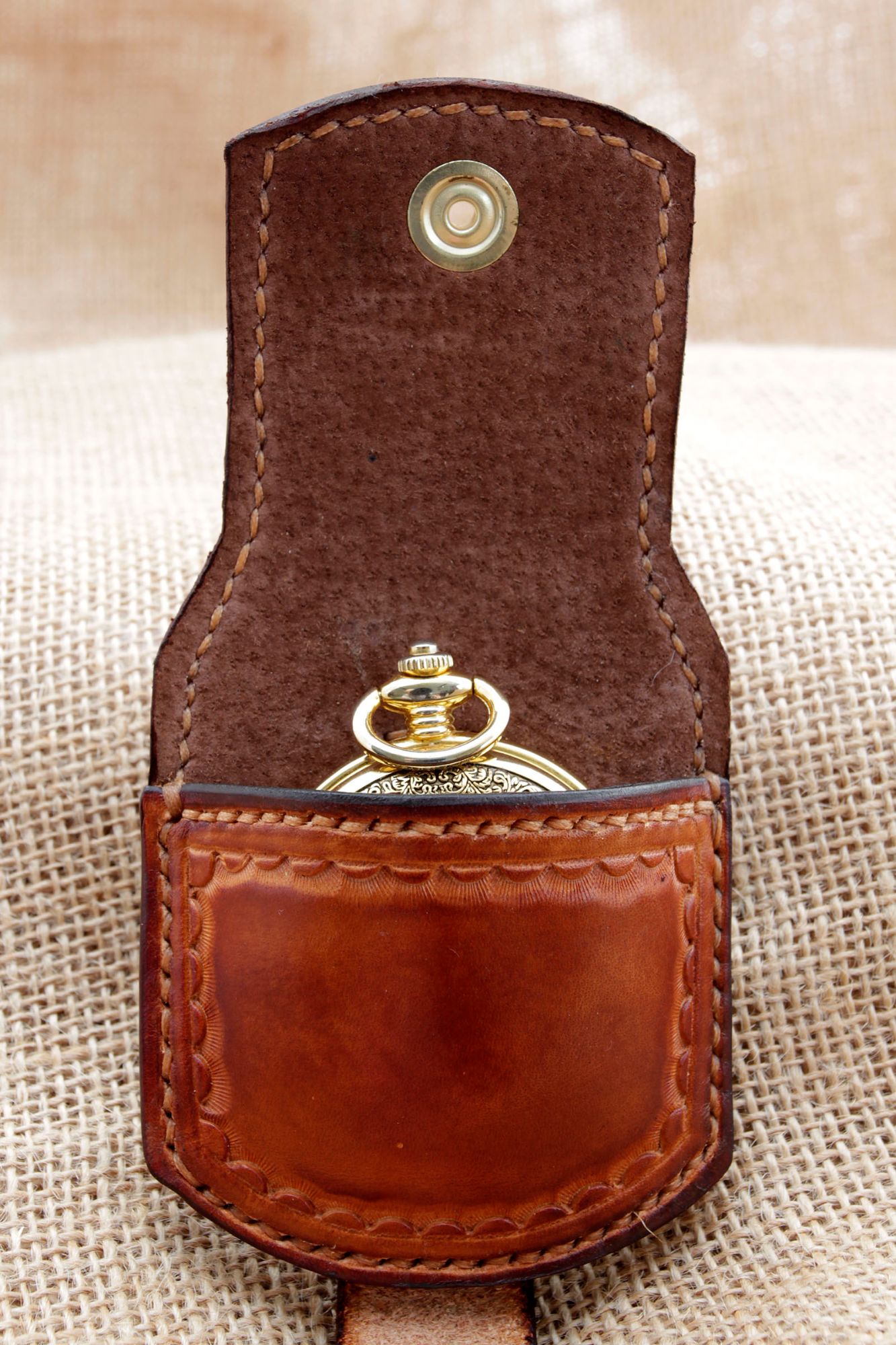 Handmade Golden Brown Leather Pocket Fob Watch Pouch