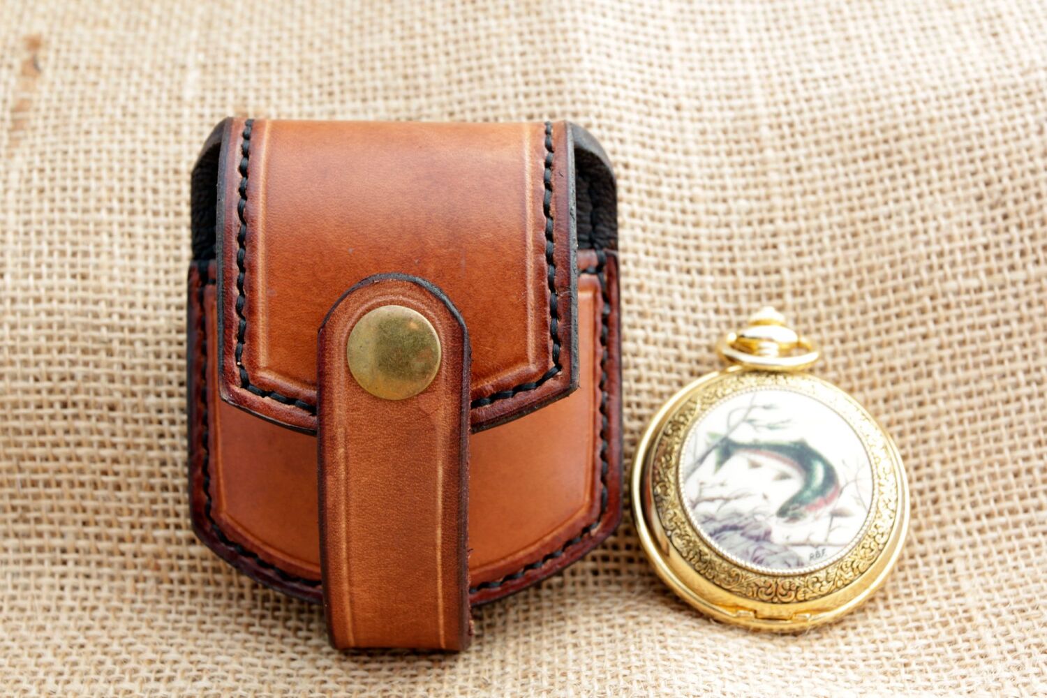 Handmade Leather Pocket Watch Pouch in Light Brown