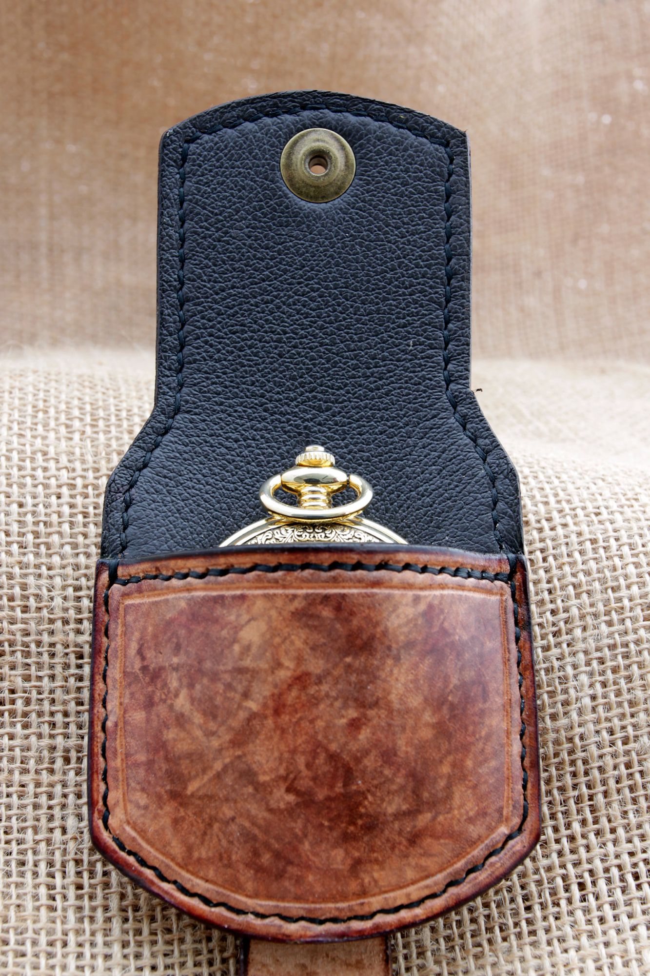 Handmade Brown Leather Pocket Watch Pouch