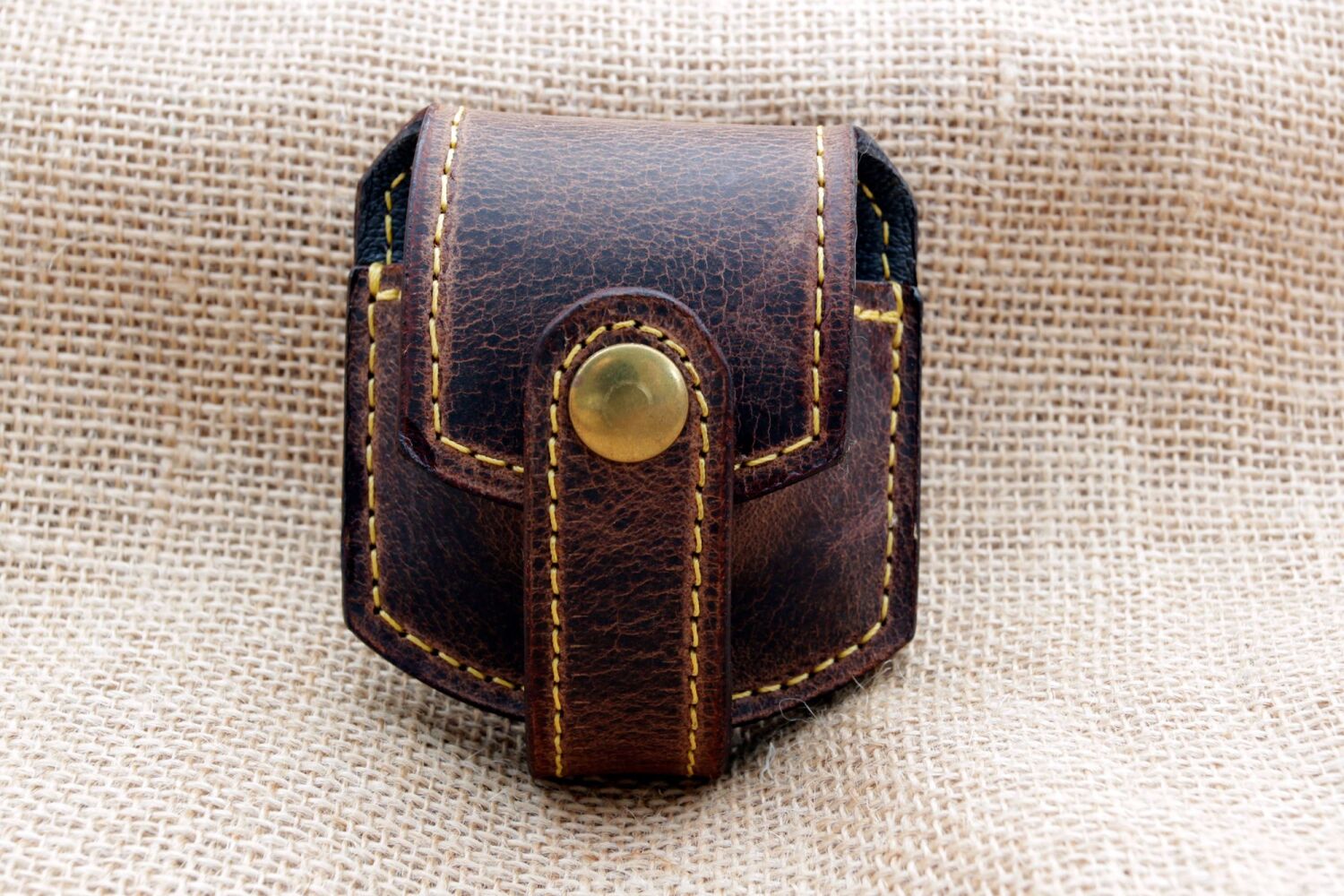 Handmade Brown Buffalo Leather Pocket Watch Pouch
