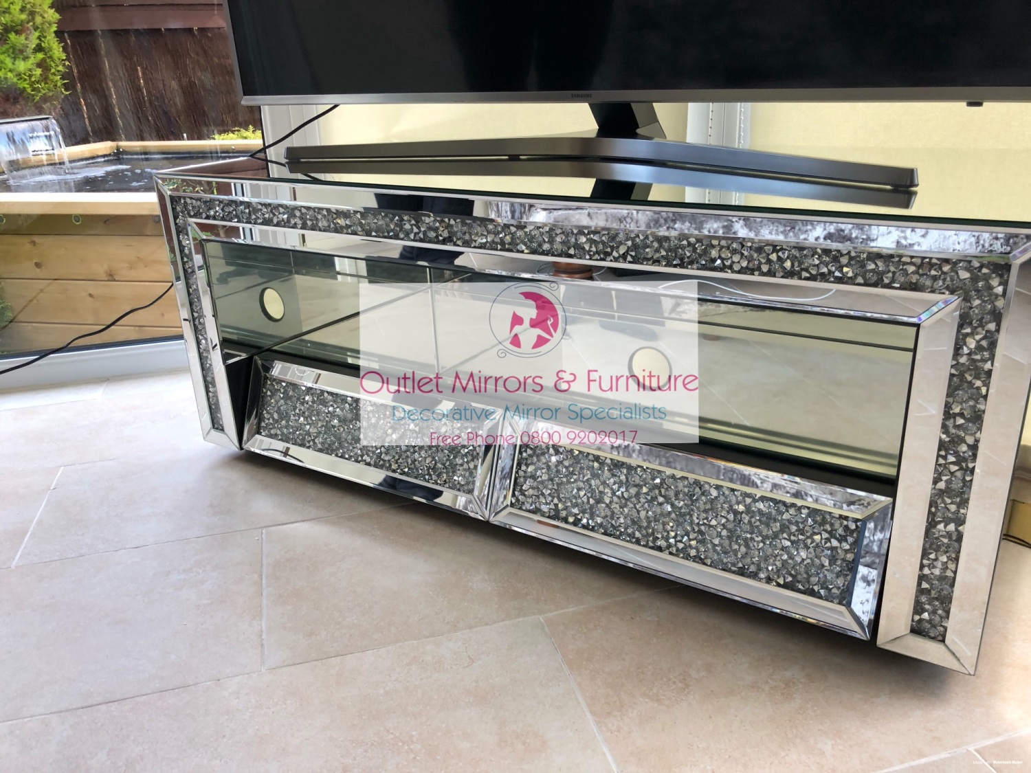 luxury Diamond Crush crystal Sparkle mirrored tv base entertainment units