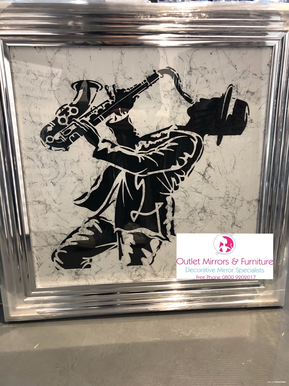 Chorme stepped framed art print " jazz Sax Player"