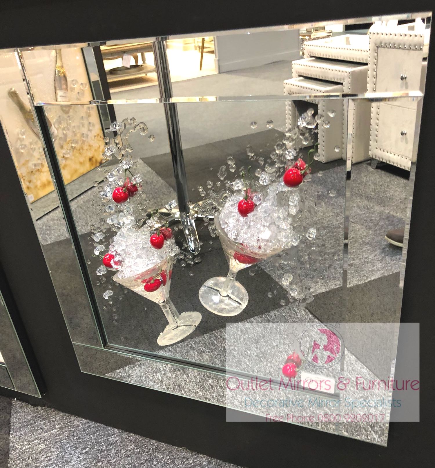 3D Martini 1 wall art on a mirror background and mirror frame in stock