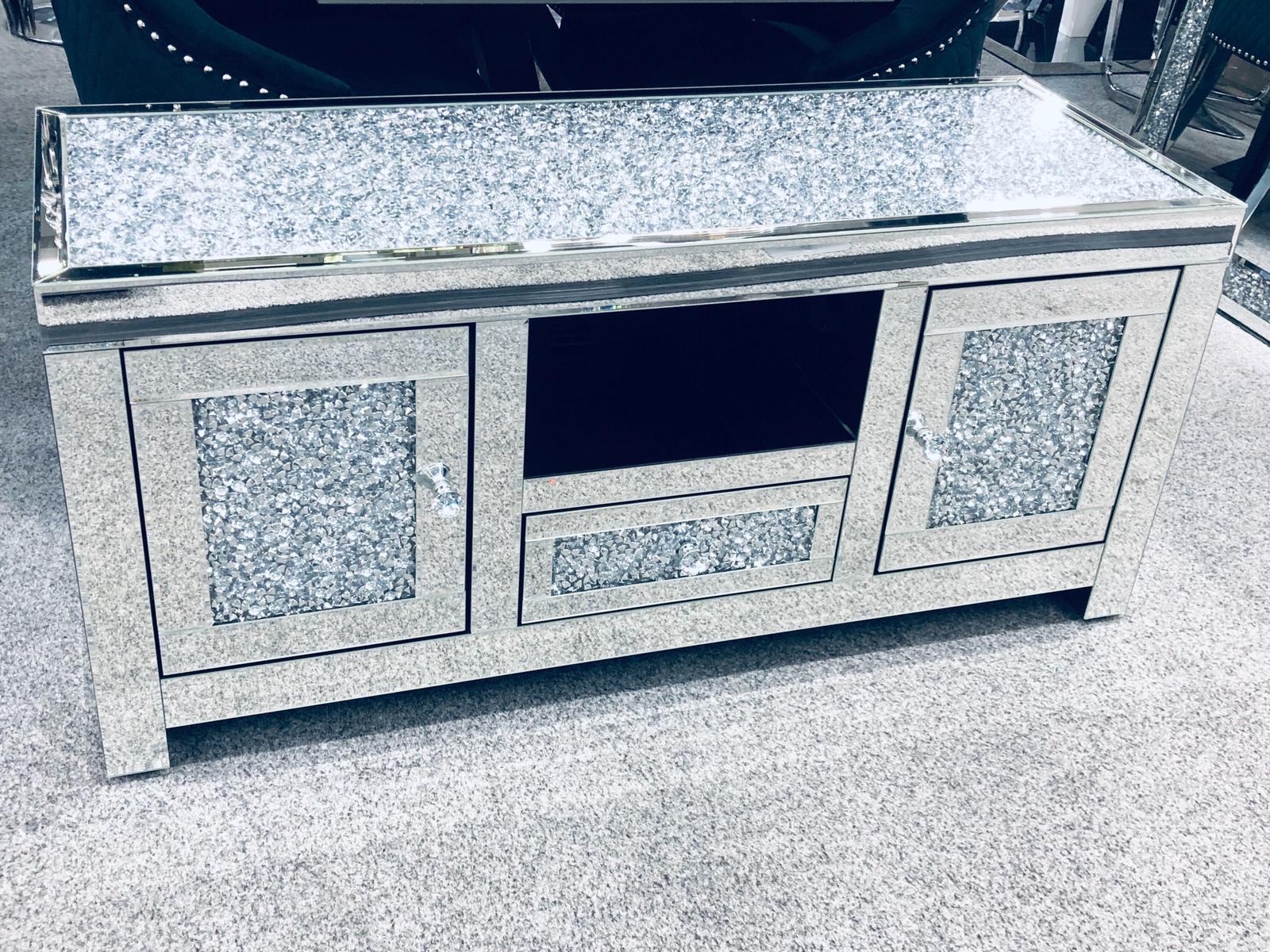 luxury Diamond Crush crystal Sparkle mirrored tv base entertainment units