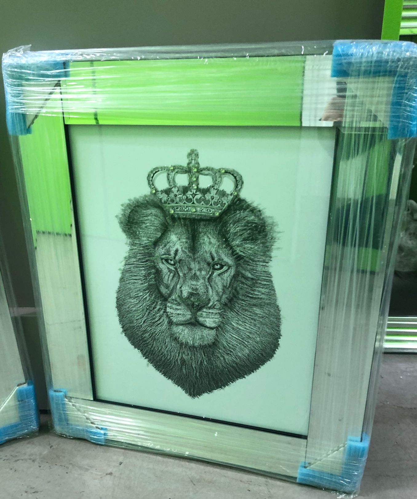 Mirror framed Sparkle Lion in a mirror frame 55cm x 65cm