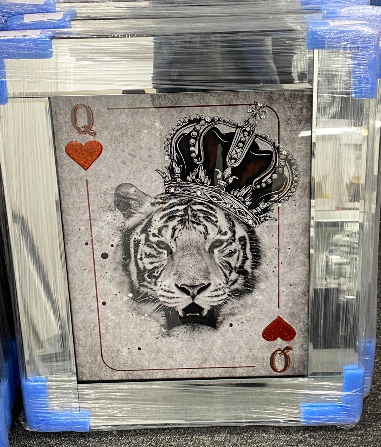 Mirror framed Playing Card Art Wall Art Queen of Hearts Lioness toppled ...