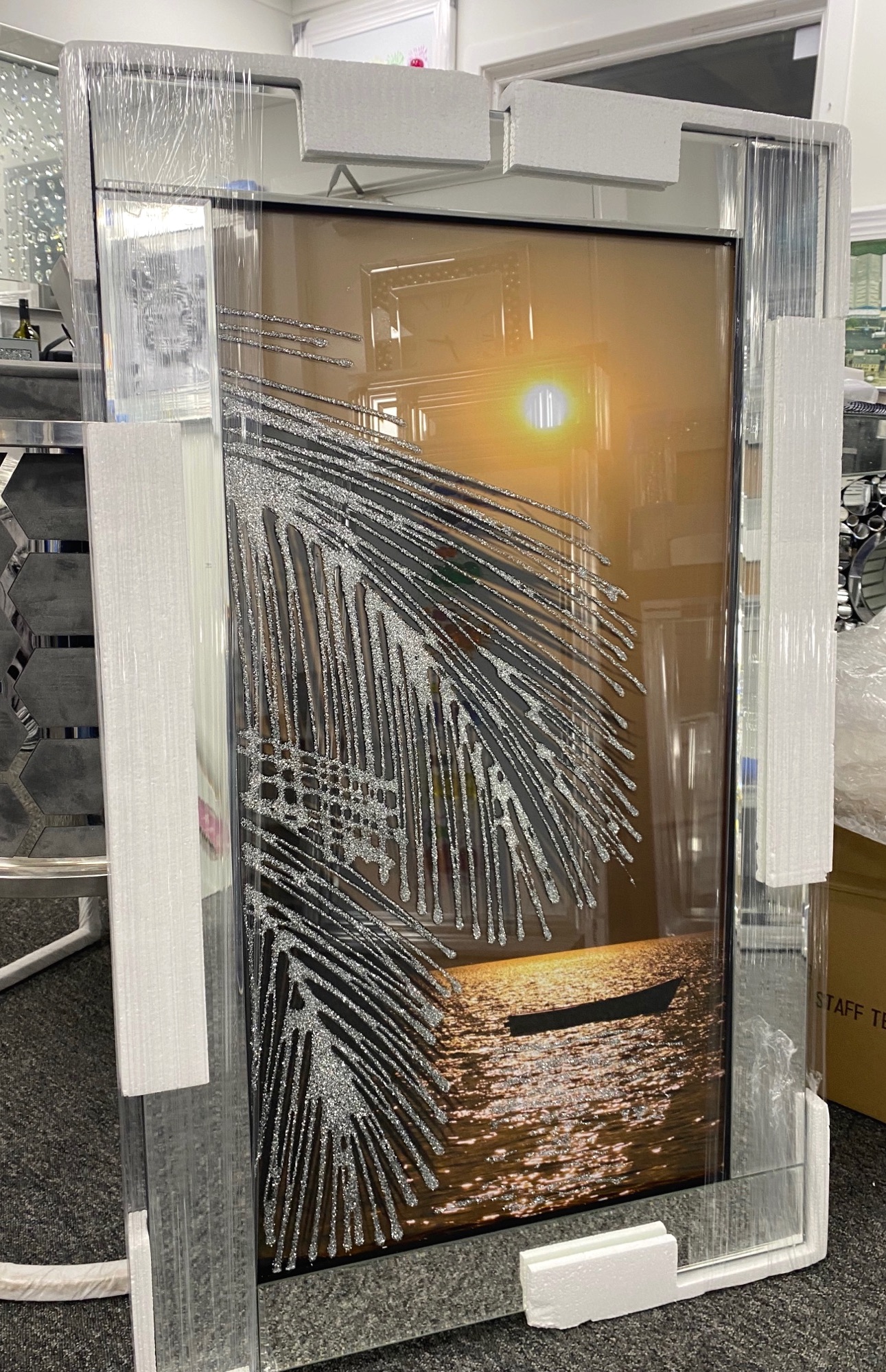 Mirror framed art print "Sunset Over Water" in stock