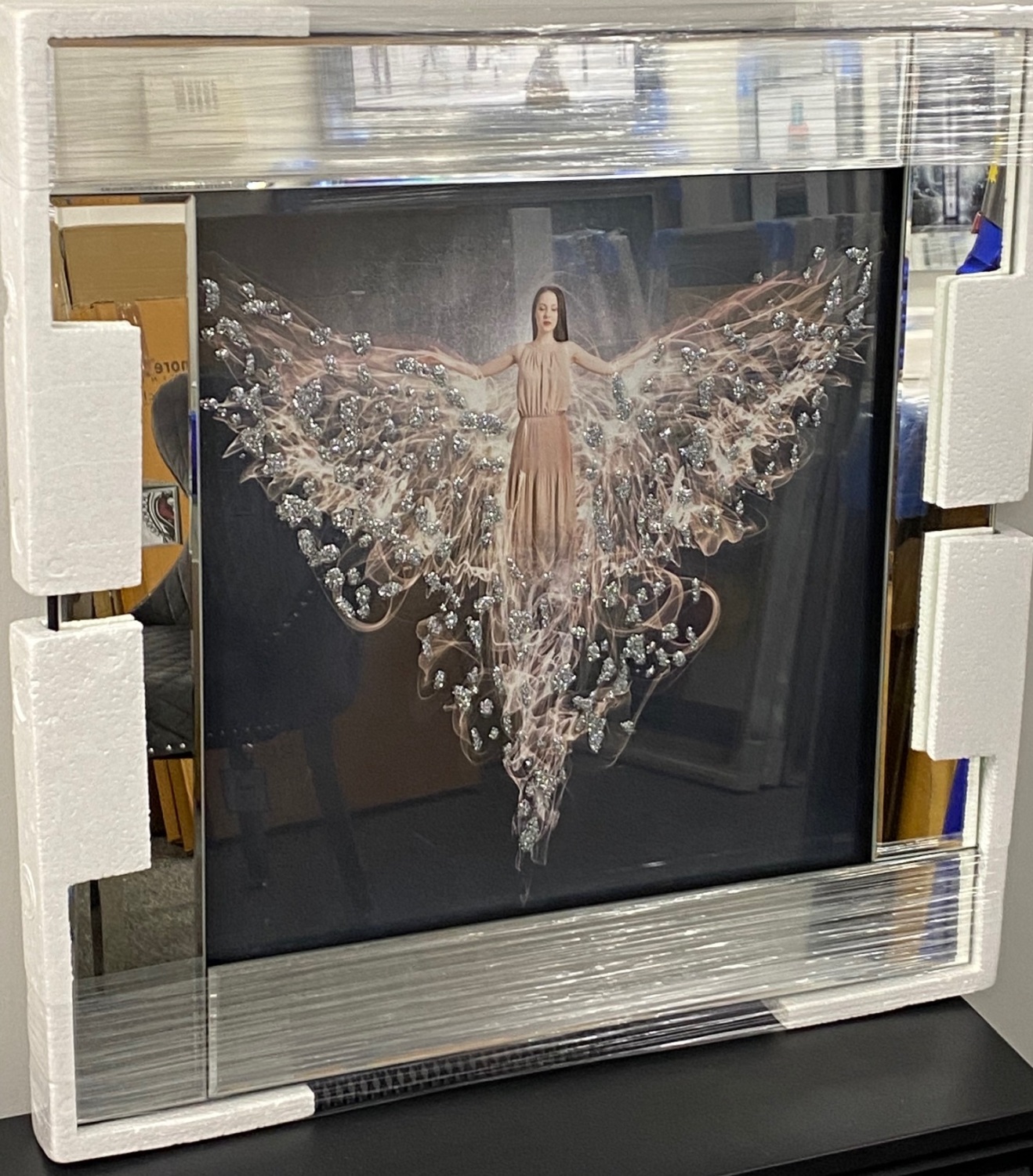 Mirror framed art print "Floating Angel" 60cm x 60cm