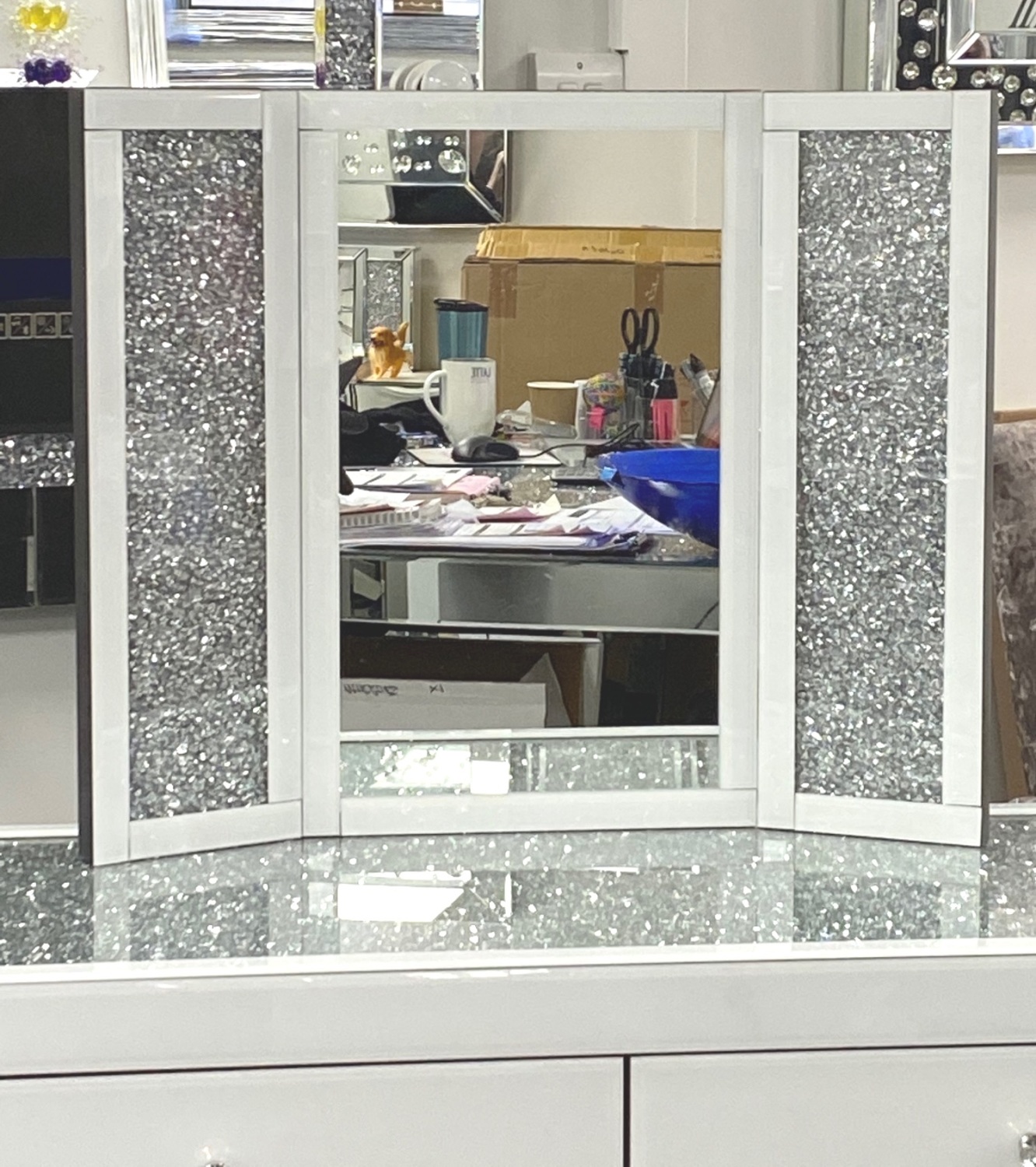 outletmirrors.com diamond crush sparkle glitter wall mirror range