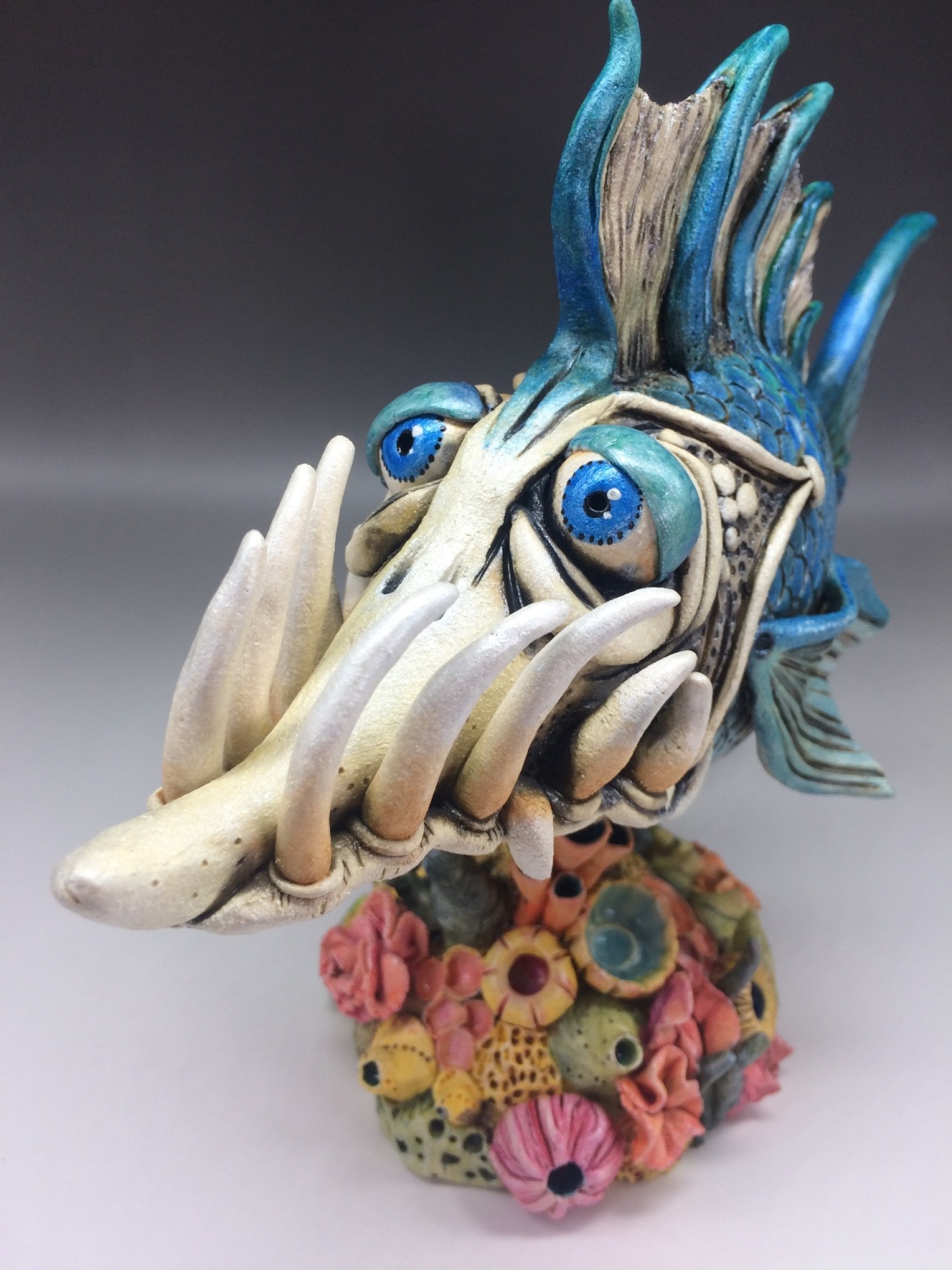 Fish Sculpture, Ceramic, Whimsical animal Pottery Under the Sea ...