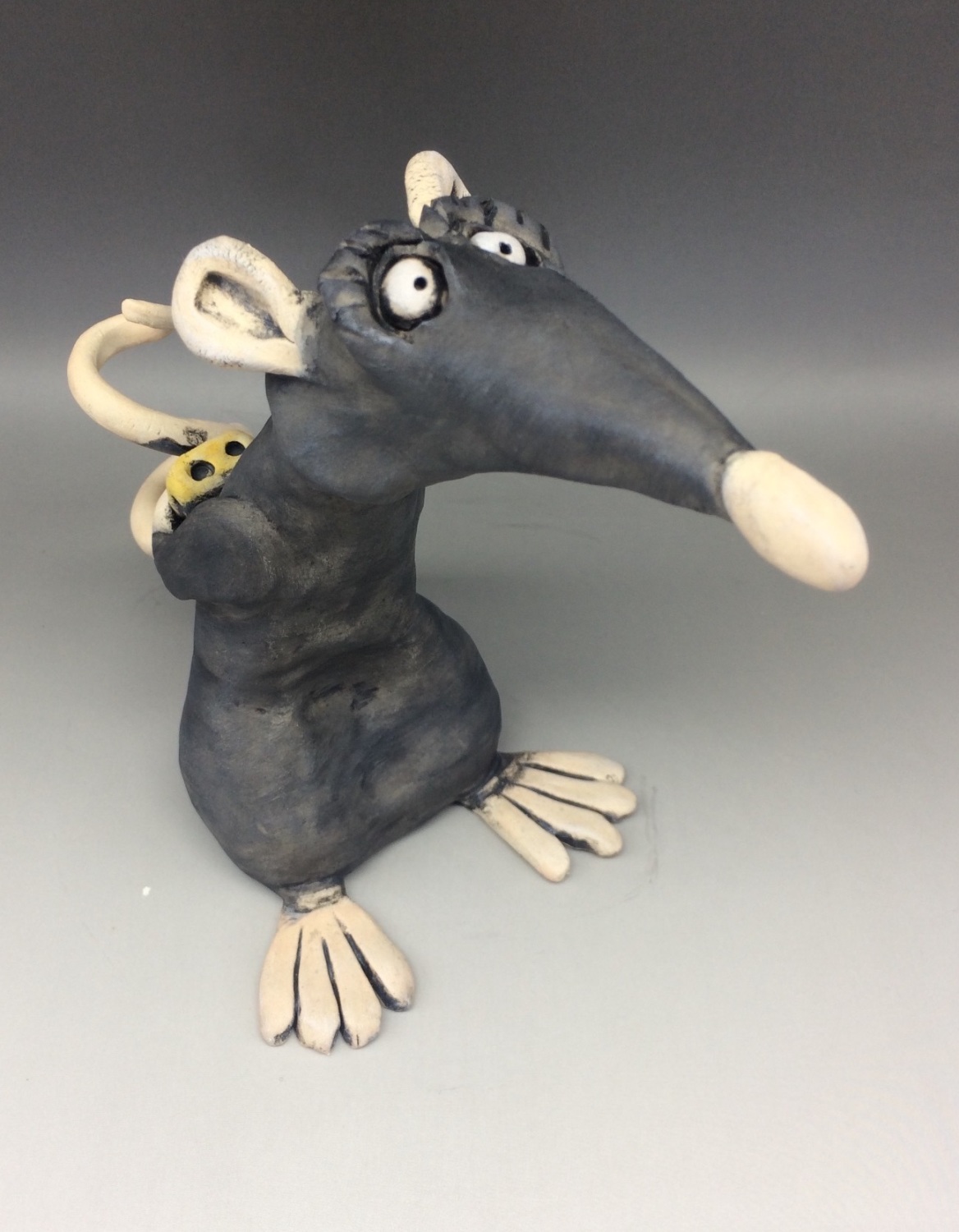 Black Rat Sculpture, Ceramic, Pottery