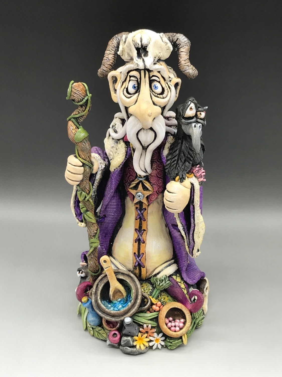 Druid Sculpture, Ceramic, Whimsical animal Pottery, 'Arch Druid Antidotix'