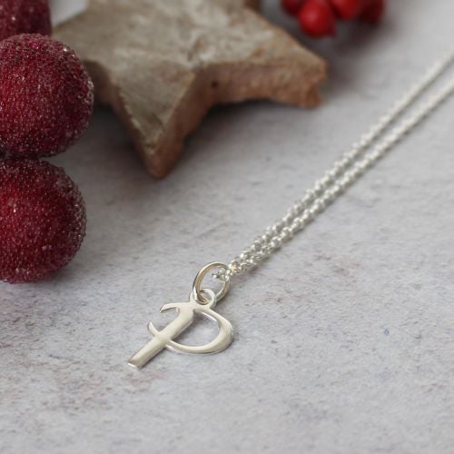 Sterling Silver Script Initial P Pendant Necklace • Letter P Necklace ...
