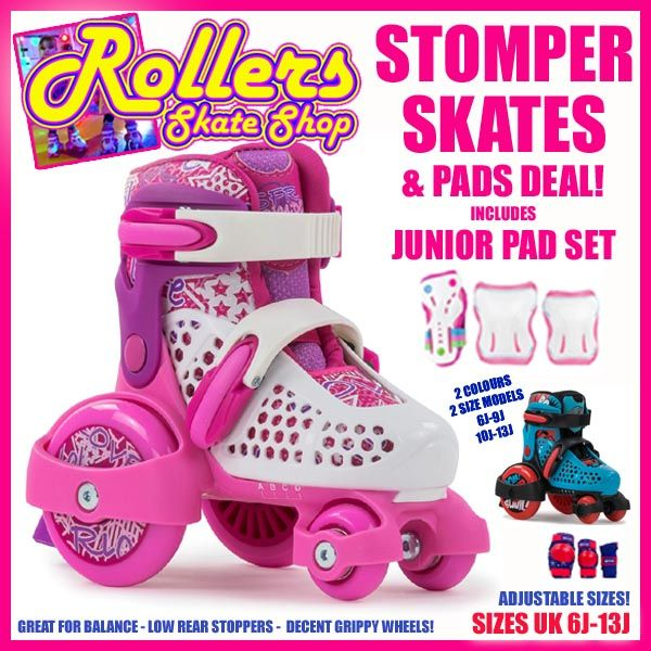 SFR Stomper Adjustable Skates and Pads Set Deal - Pink
