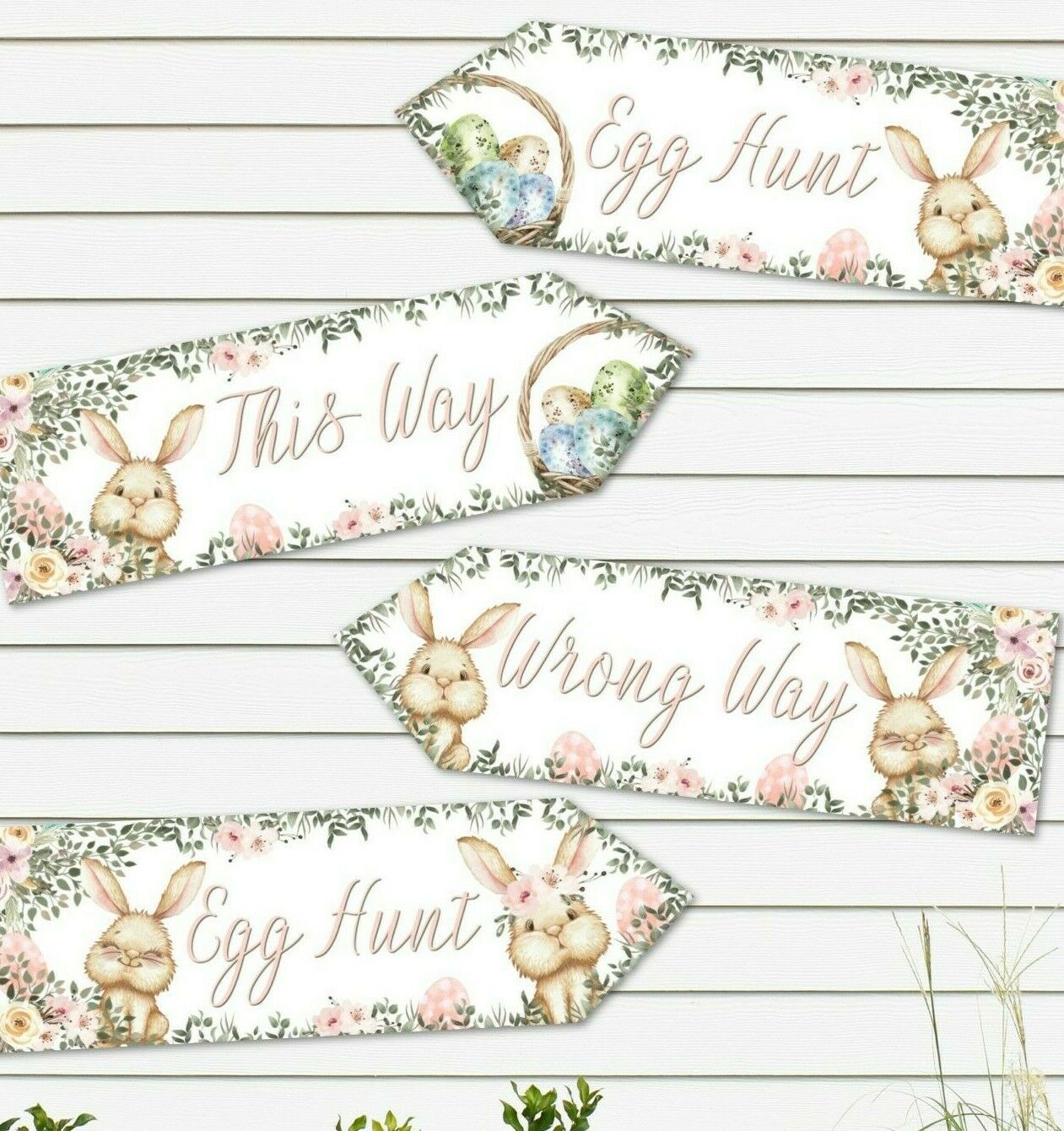 4 Floral Easter Bunny Egg Hunt Decoration Arrows