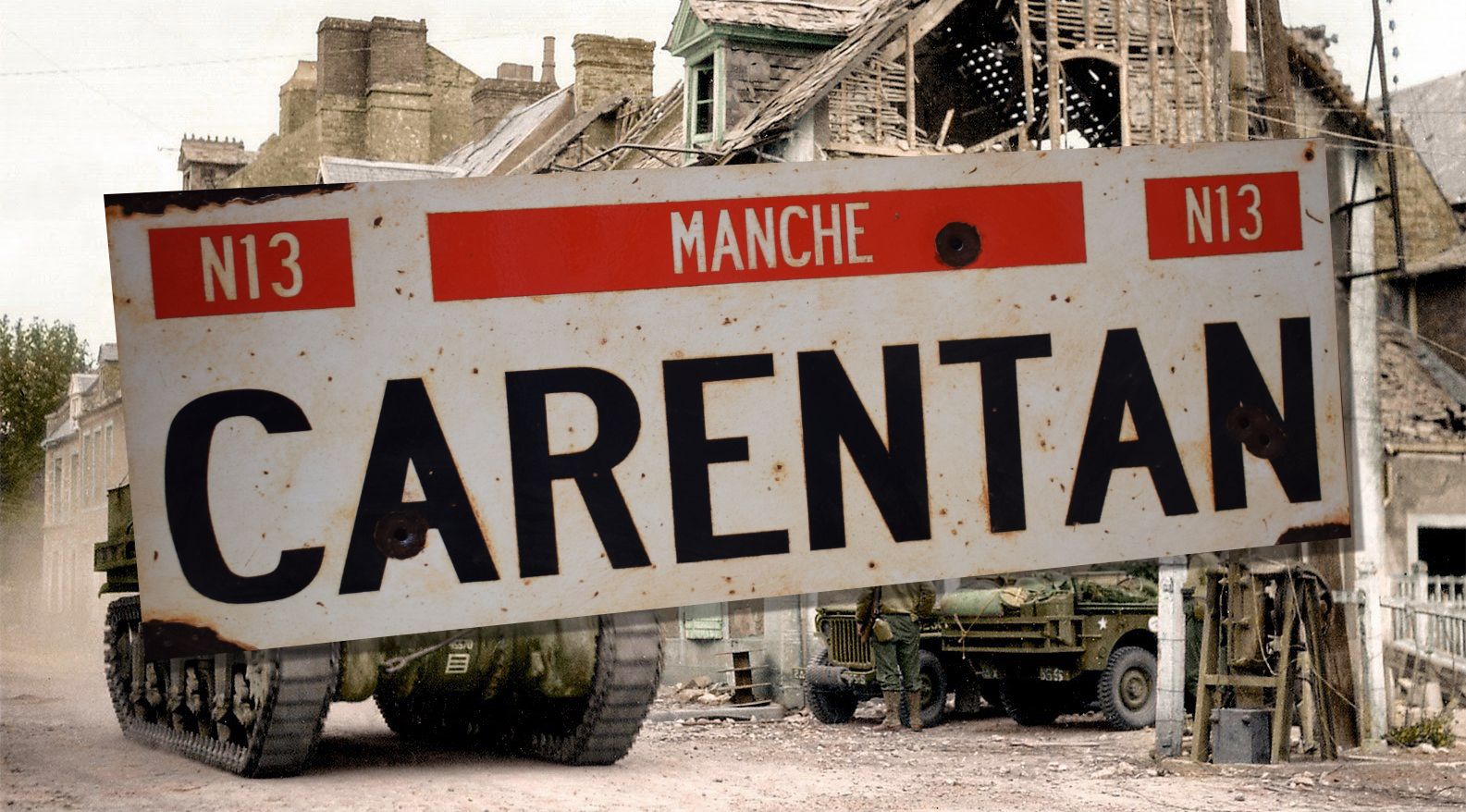 Carentan 1944 Road Sign, WWII Road Signs, Town Signs WWII, Normandy ...