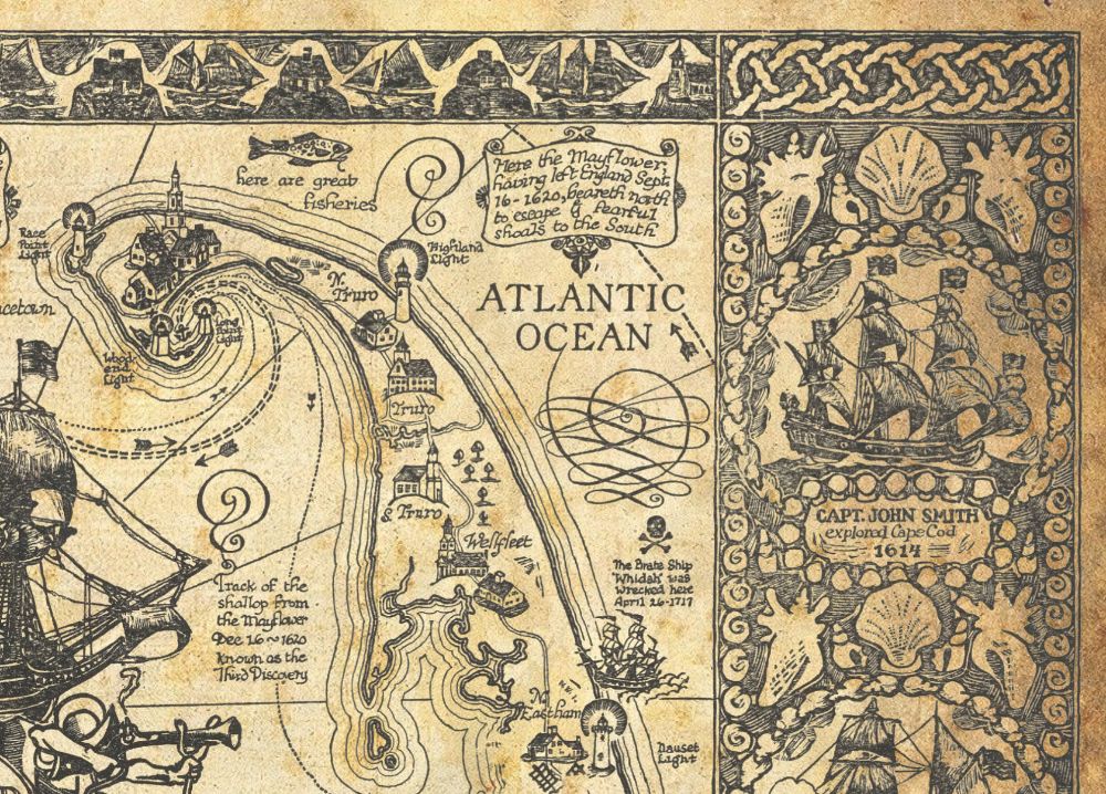 old pirate map of Cape Cod, Whaling map of Cape Cod, Bold explorers of ...