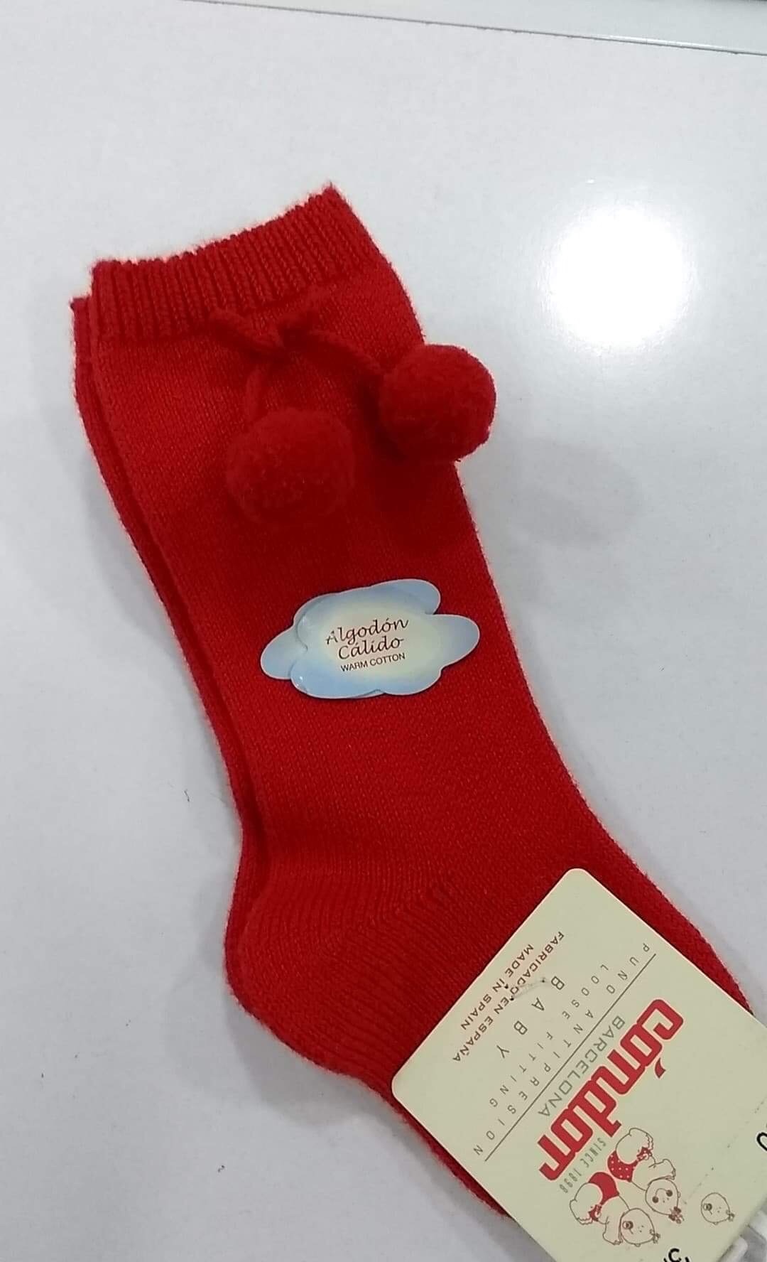 Condor Pom Pom Socks Long - Red