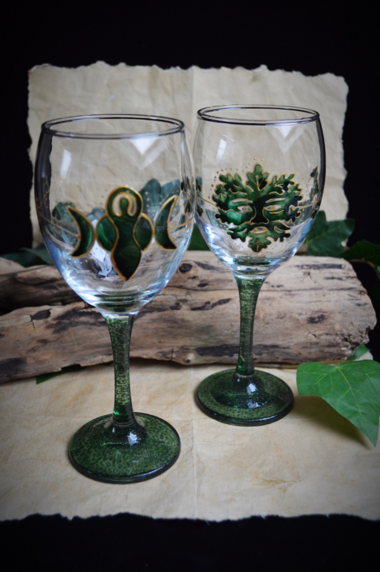 *Hand Painted God & Goddess Glass Chalice Set Handfasting