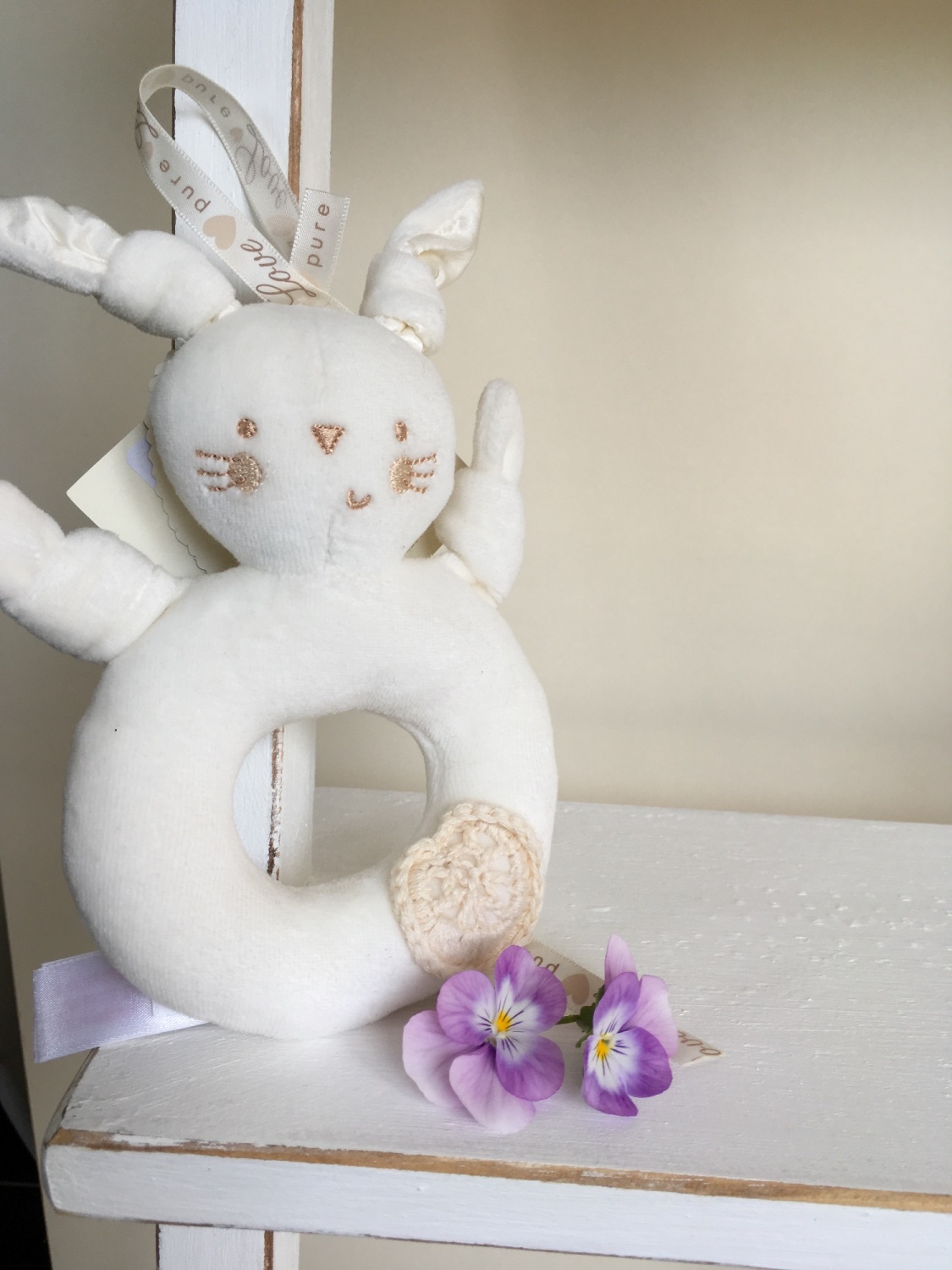 Soft cream coloured bunny shaped rattle by Nature's Purest/victoriagoss ...