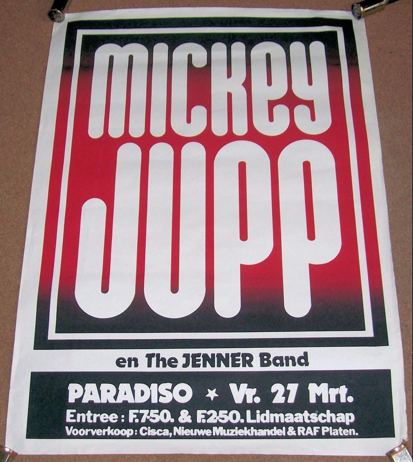 MICKEY JUPP RARE CONCERT POSTER FRIDAY 27th MARCH 1981 PARADISO CLUB ...