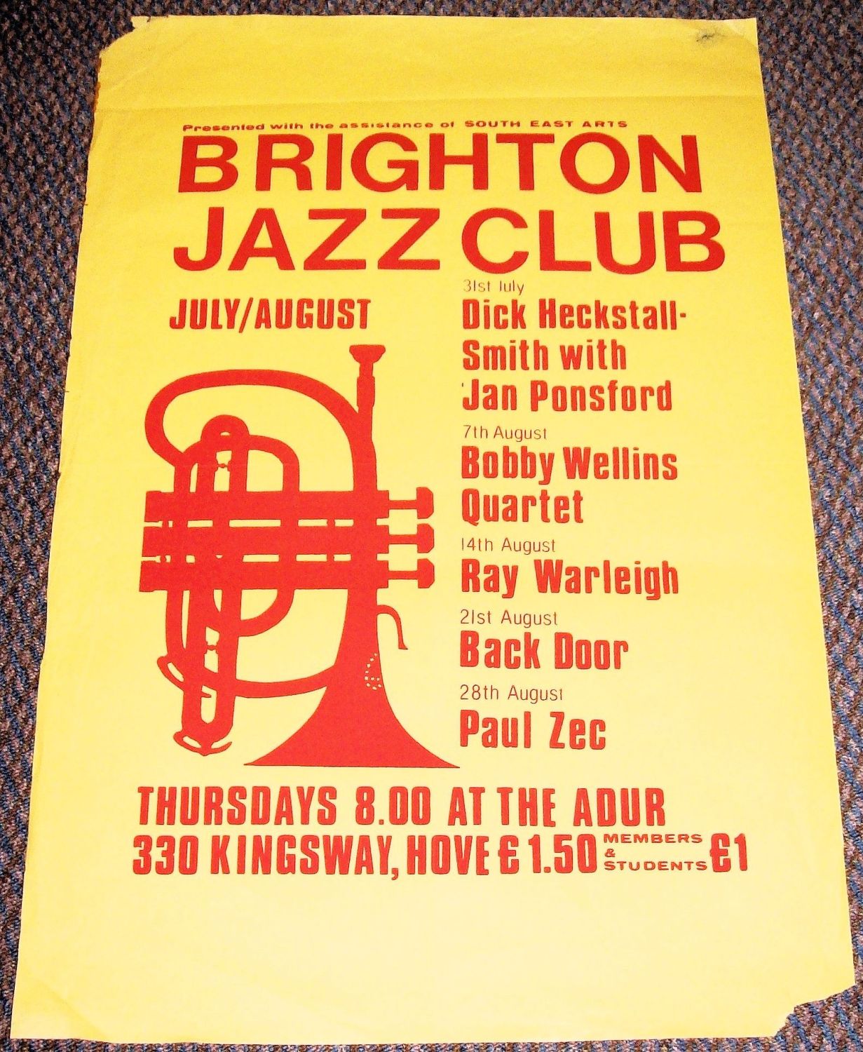 RAY WARLEIGH BACK DOOR CONCERTS POSTER AT THE ADUR BRIGHTON UK JULY ...