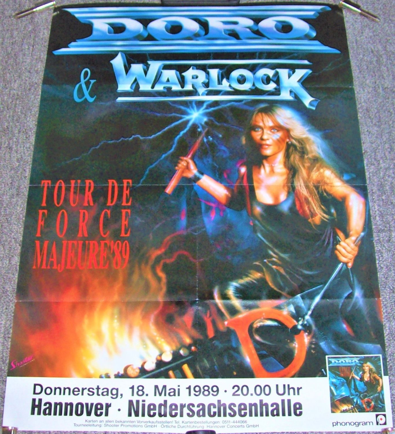 DORO AND WARLOCK SUPERB CONCERT POSTER THURSDAY 18th MAY 1989 HANOVER ...