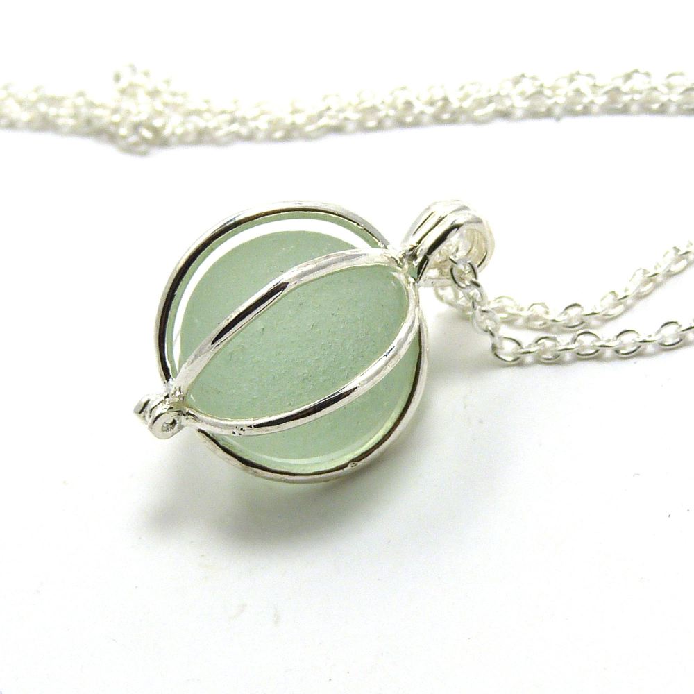 sea glass marble locket necklace - cucumber