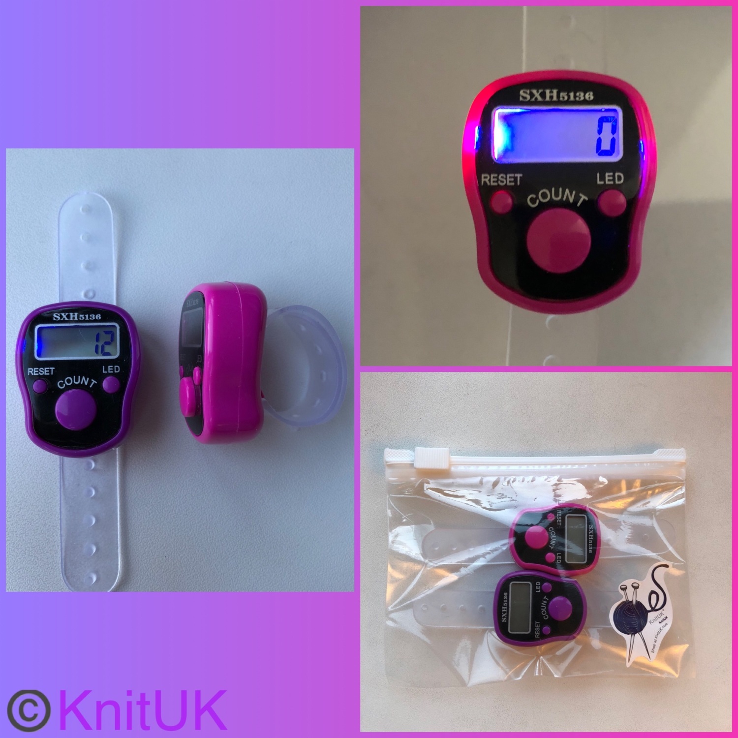 Pink & Purple LED Tally Counters - Digital Knitting Row Counters - KnitUK