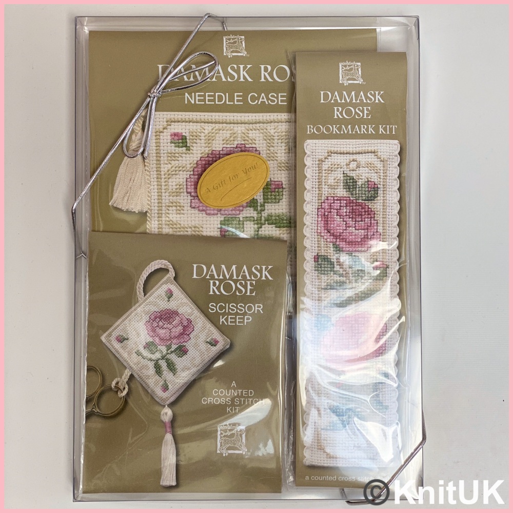 Cross Stitch Kit | Damask Rose Gift Pack | Textile Heritage | KnitUK