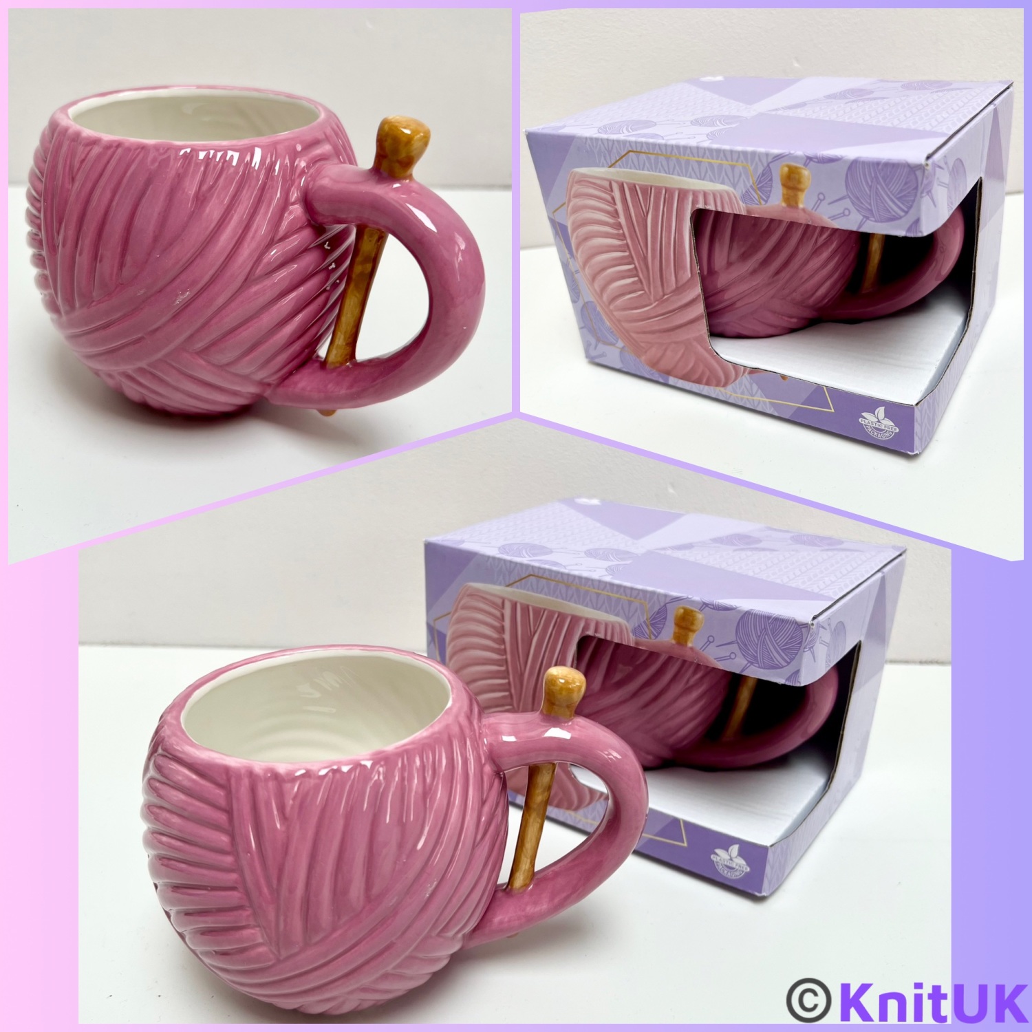 Tea mug with yarn ball design | Groves mugs | KnitUK