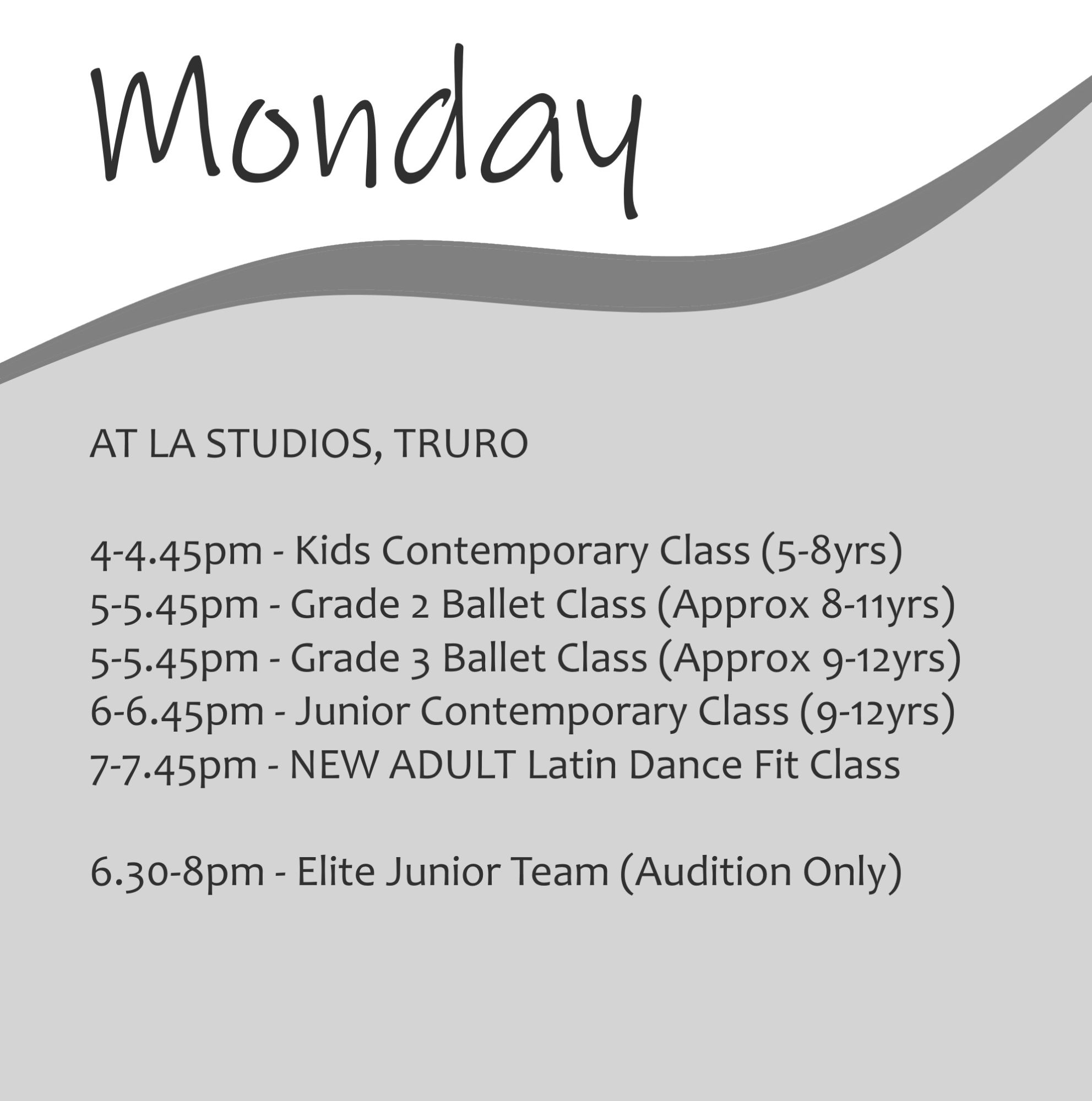 Cornwall Dance School Class Timetable - Lesson Times