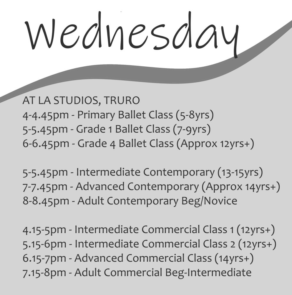 Cornwall Dance School Class Timetable - Lesson Times