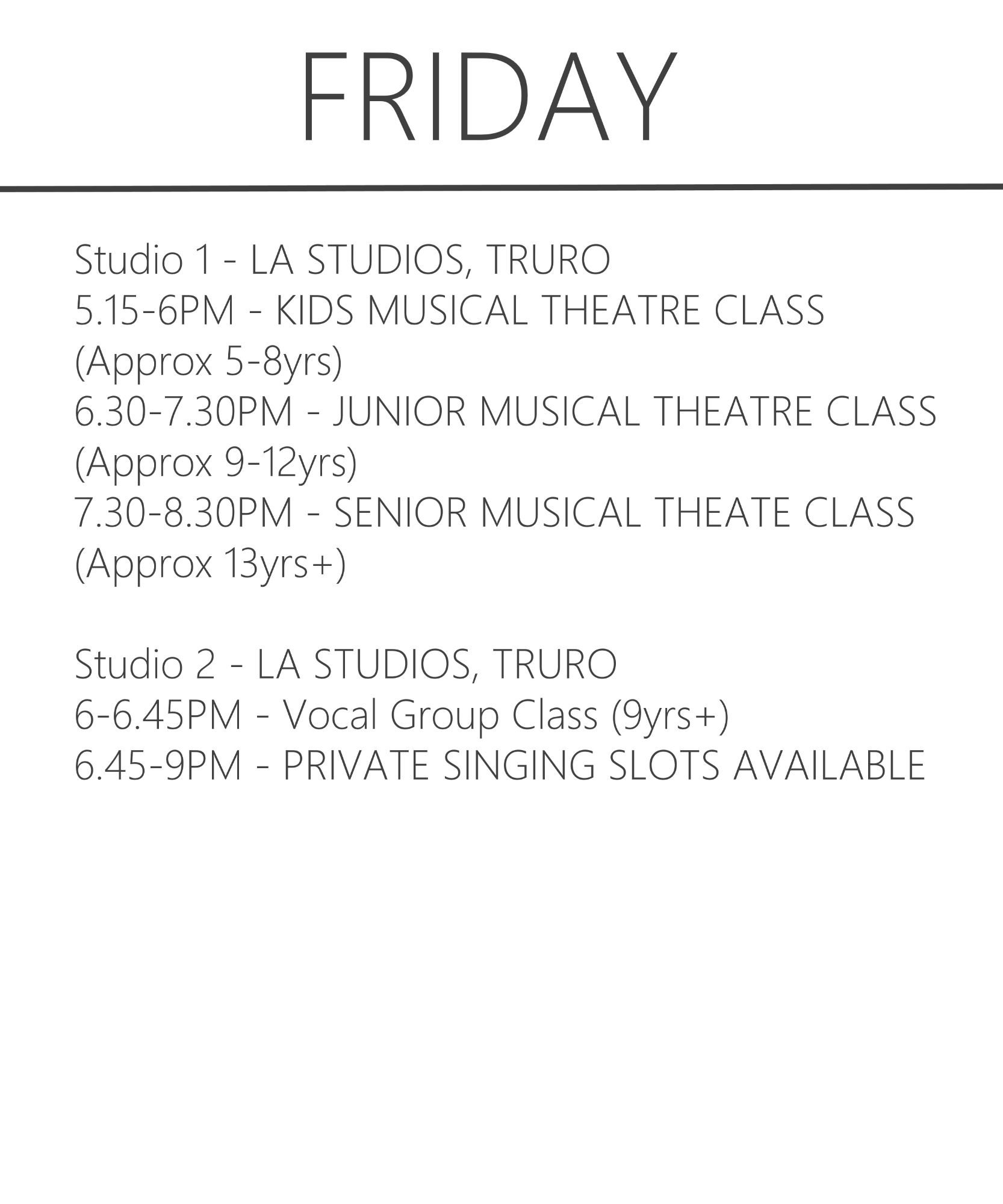 Cornwall Dance School Class Timetable - Lesson Times