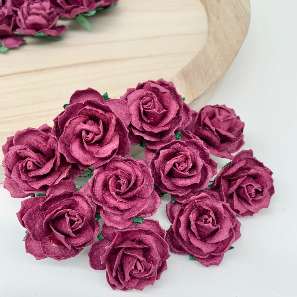 Mulberry Paper Flowers - Wild Roses 30mm - Burgundy