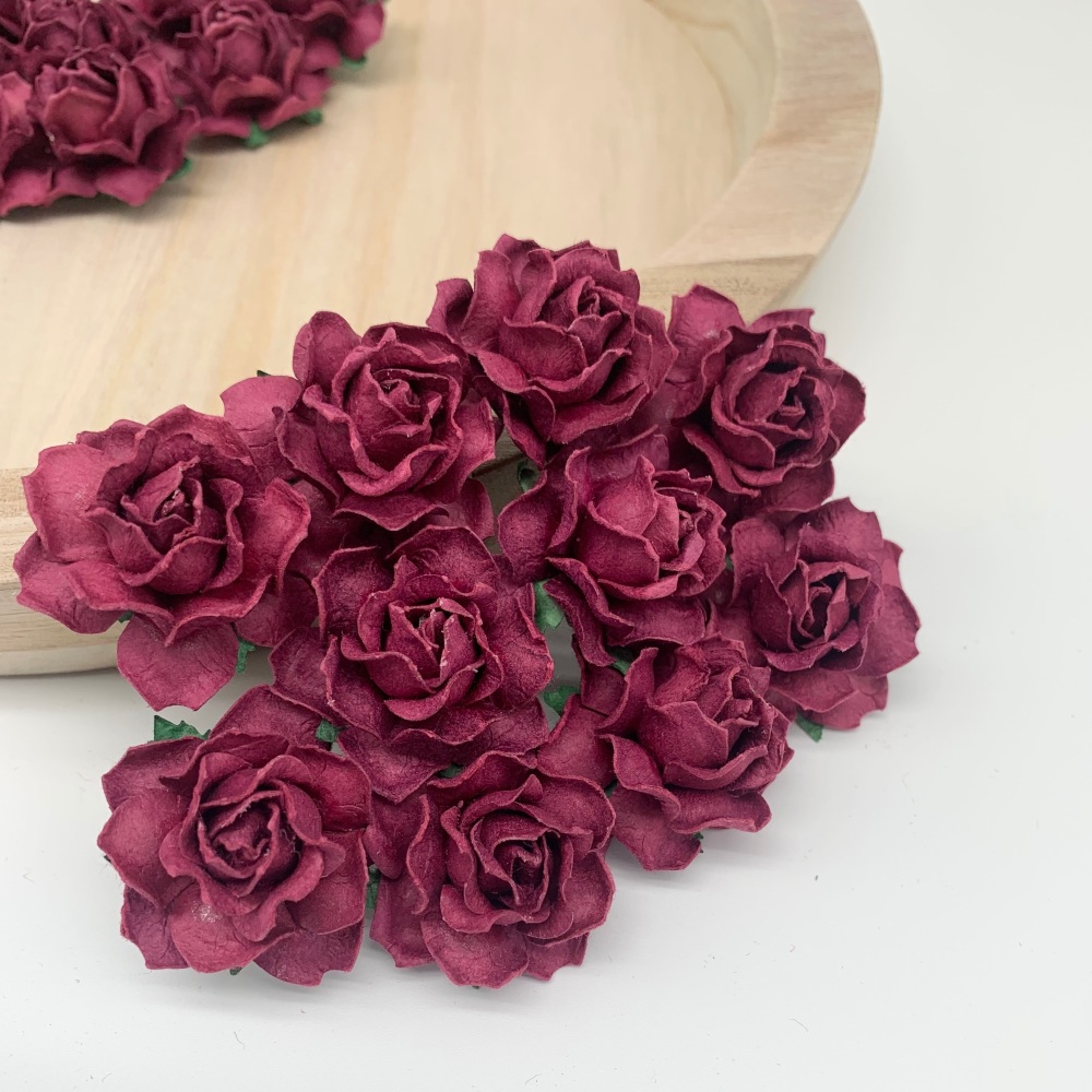 Mulberry Paper Flowers - Cottage Roses 30mm - Burgundy