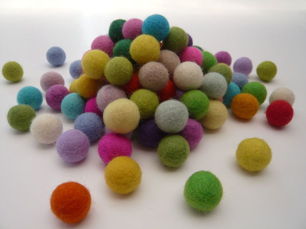 Handmade Felt Balls 2cm - Light and Bright Colours