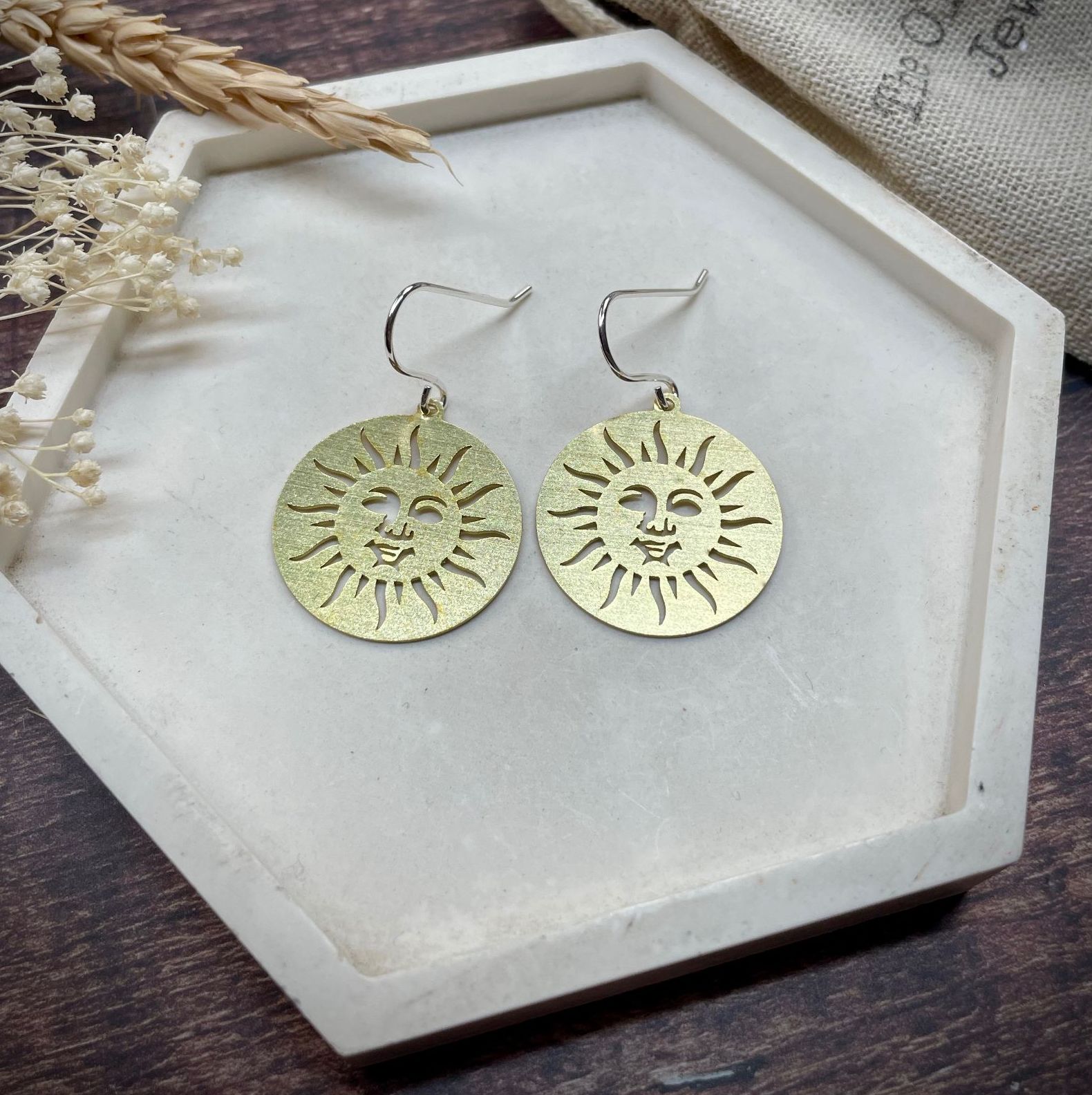 Large Sun in Splendour Brass Earrings