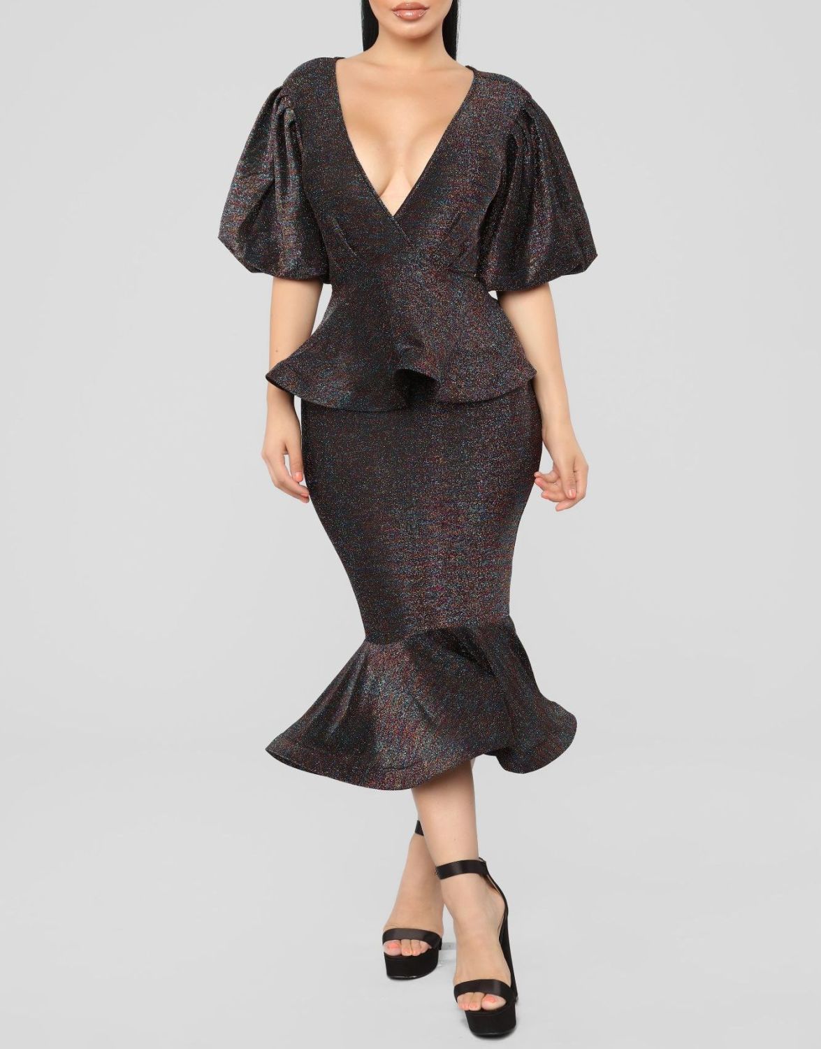 E015|Peplum Ruffle Bottom Dress Size: XS