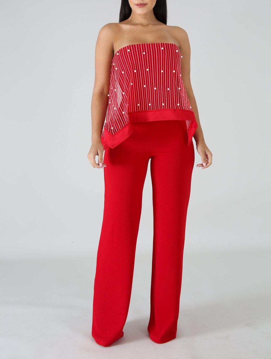 Red Pearl/Tube Top Jumpsuit Size: S SKU: T940391