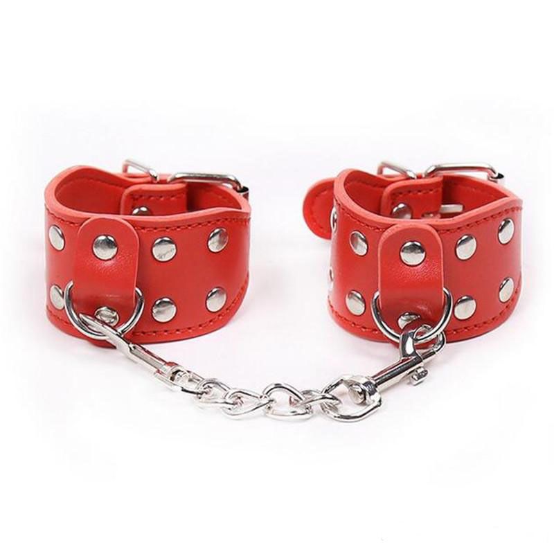 Red Pu-Leather Handcuff Securely Bondage Cuffs