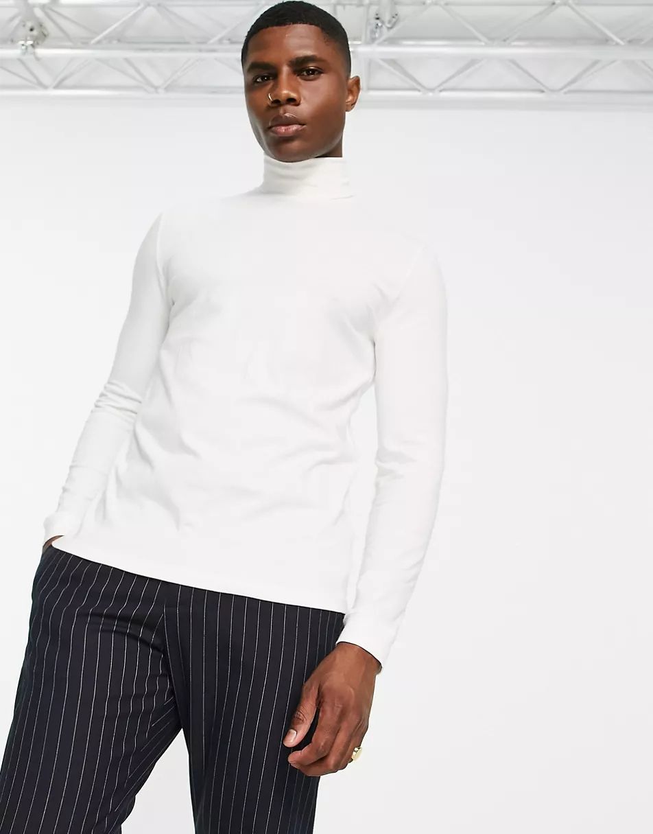Off-White Roll Neck Long Sleeve Turtle-Neck Size: L