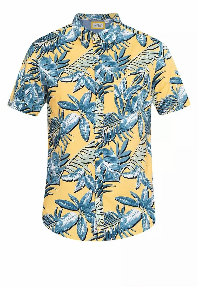 Original Penguin Palm Print Woven Shirt Size: L