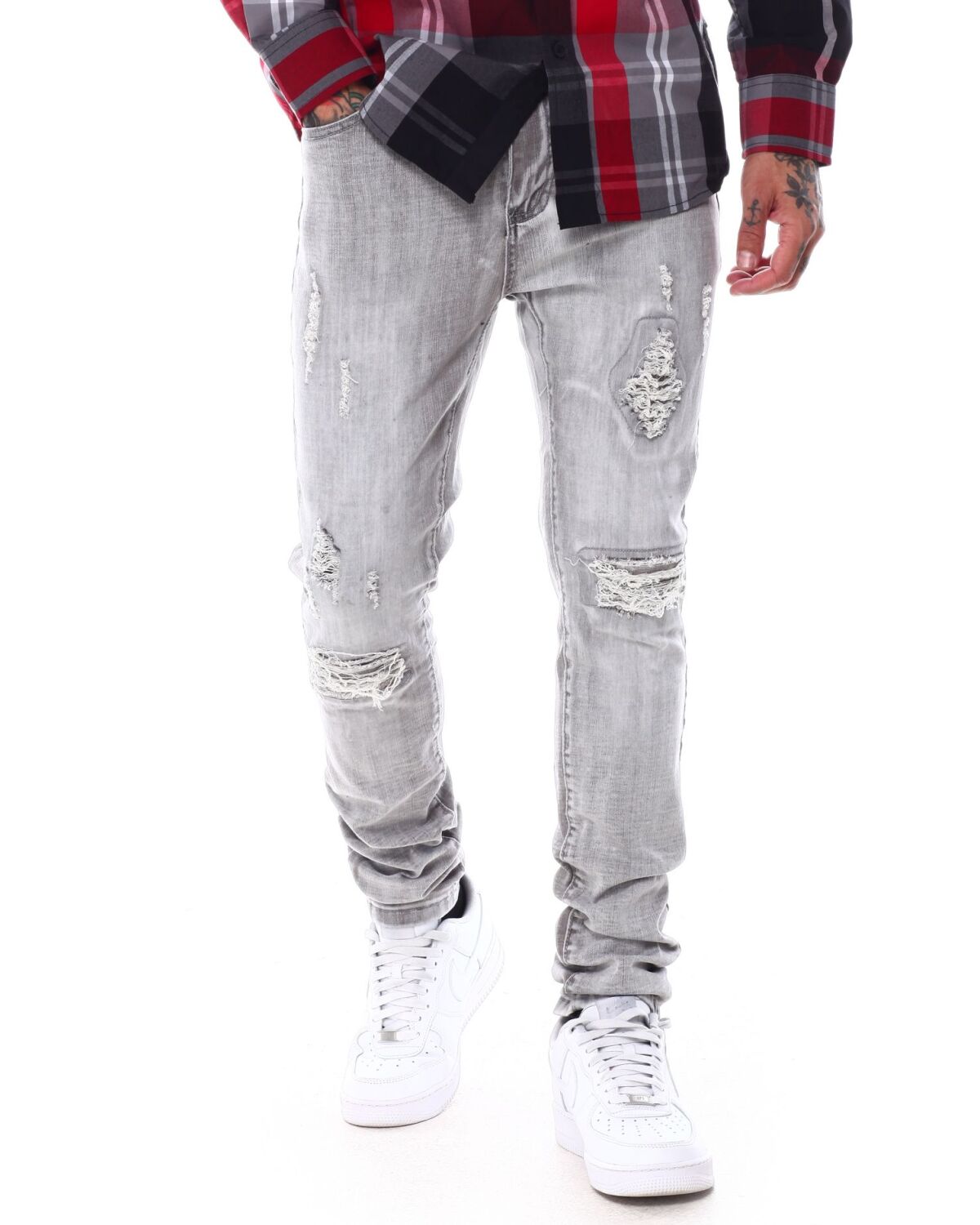 Grey Skinny Fit Distress Design Denim Jean W38 L34 #SUPE84