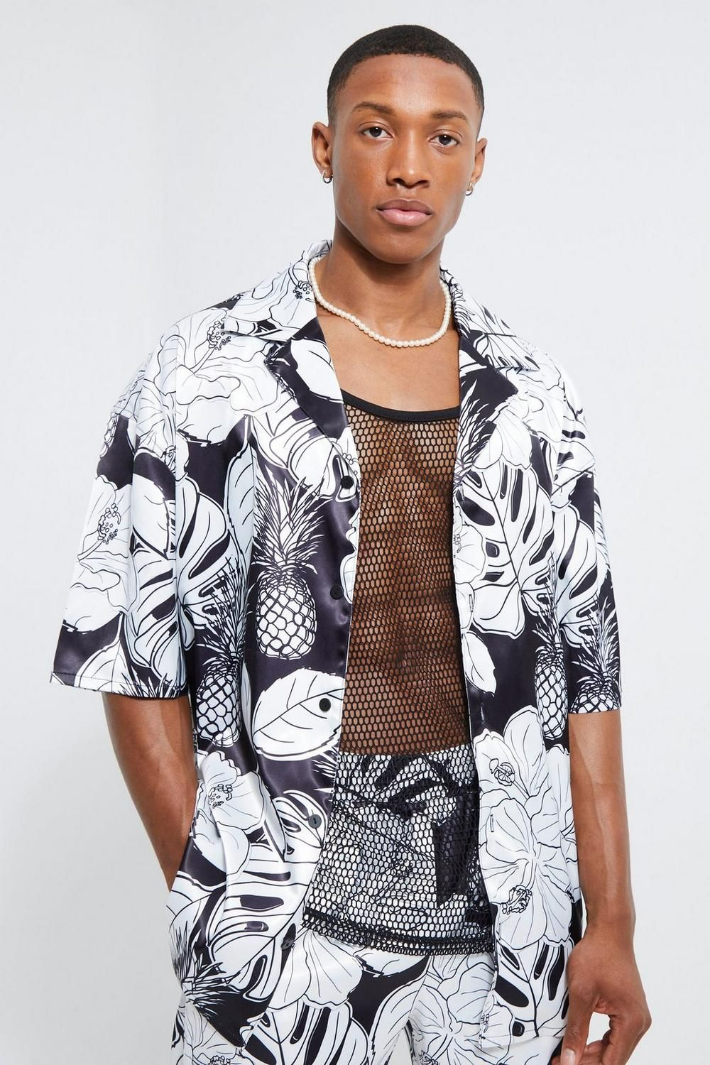 COMING SOON! Size: M Boxy Oversized Heavyweight Satin Floral Print Shirt