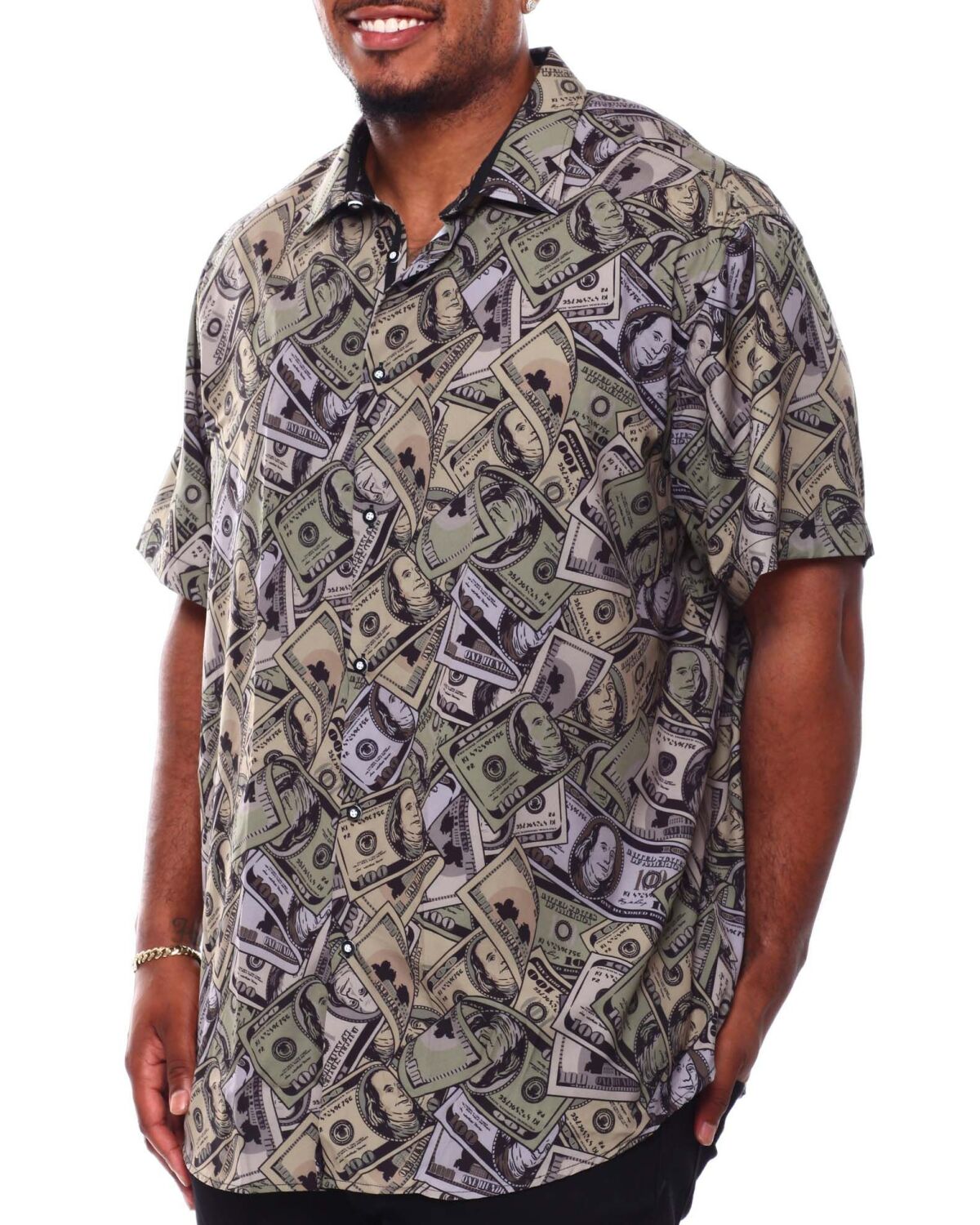 Money Printed 4 Way Stretch Woven Shirt (B&T) SKU#6758990