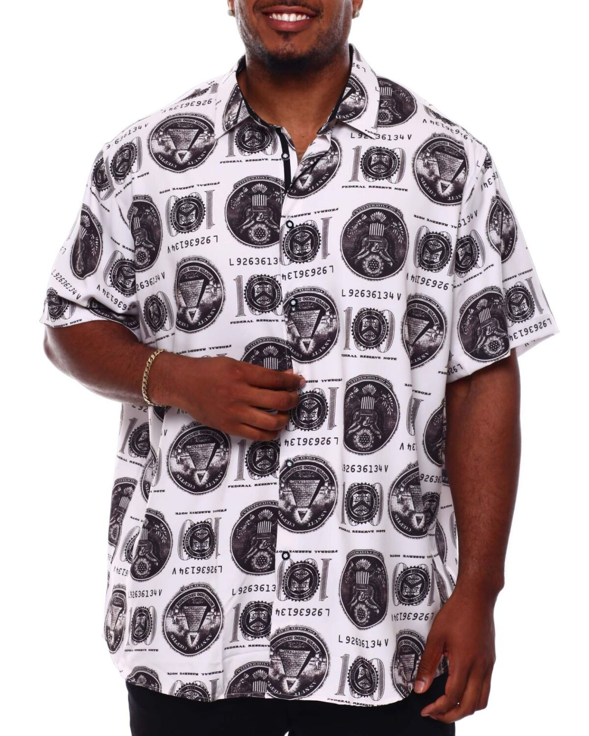 Money Printed 4 Way Stretch Woven Shirt (B&T) SKU#5673800