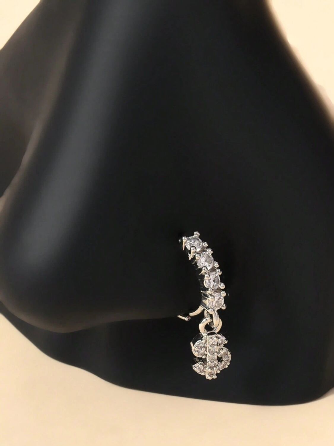 Rhinestone Dollar Sign Dangle Nose Ring SKU: H898201